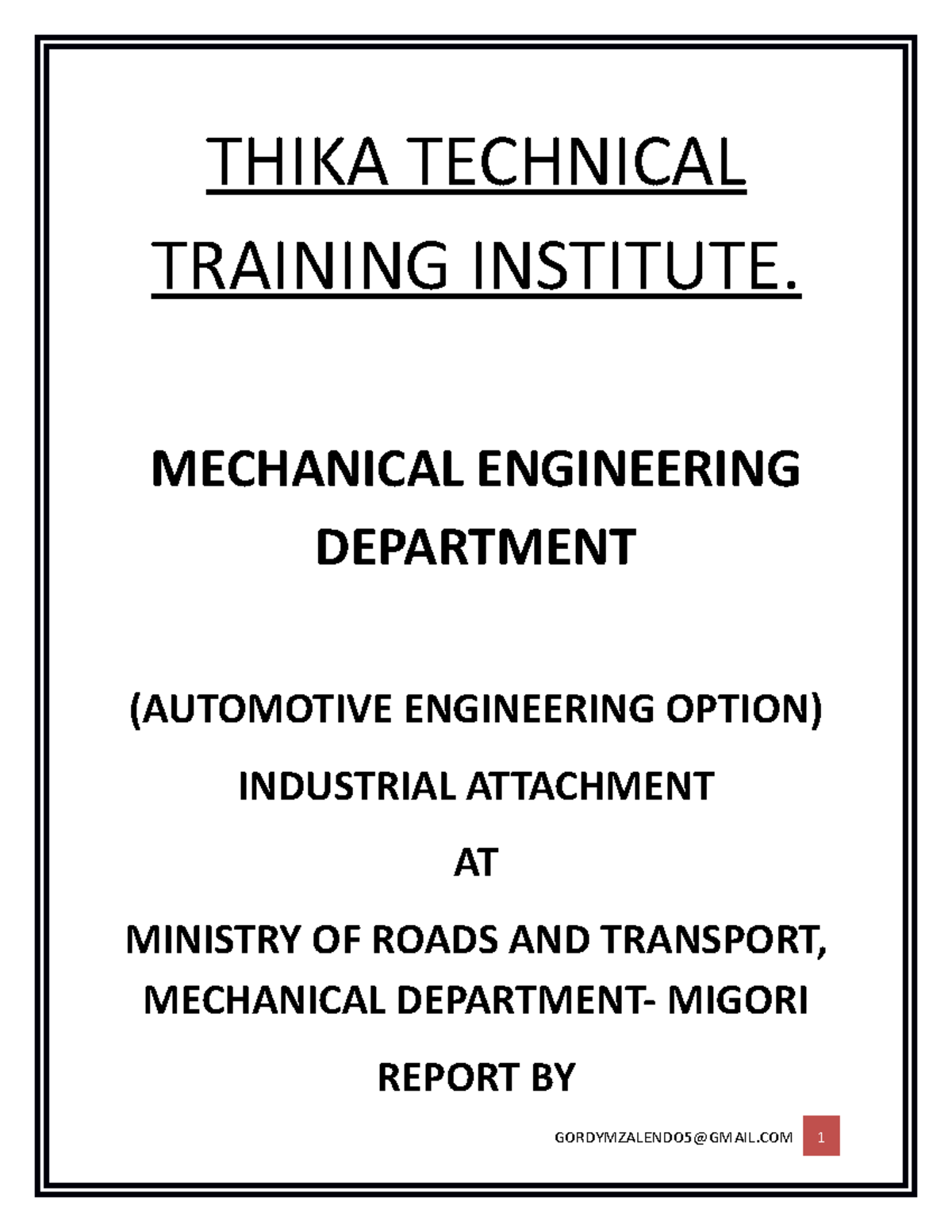 Gordys Attachment-Report - THIKA TECHNICAL TRAINING INSTITUTE. MECHANICAL ENGINEERING DEPARTMENT ...