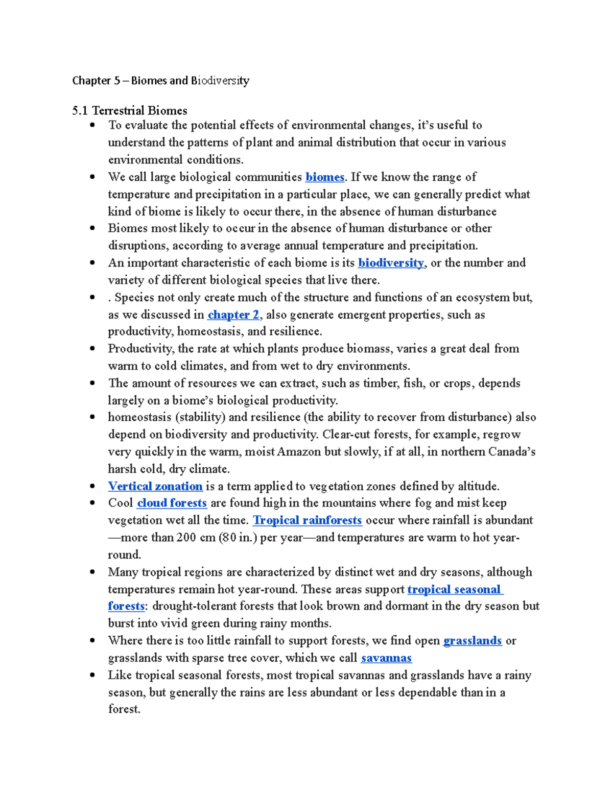 Chapter 5 – Biomes and Biodiversity - Chapter 5 – Biomes and ...