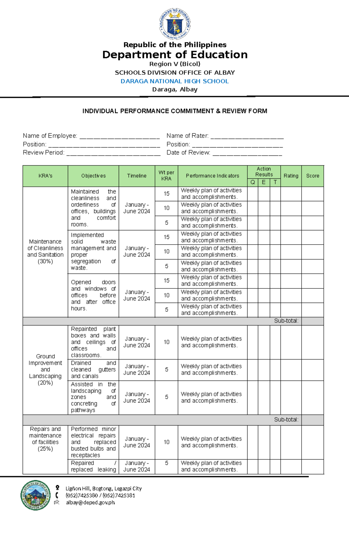 Evaluation sheet utility - Republic of the Philippines Department of ...