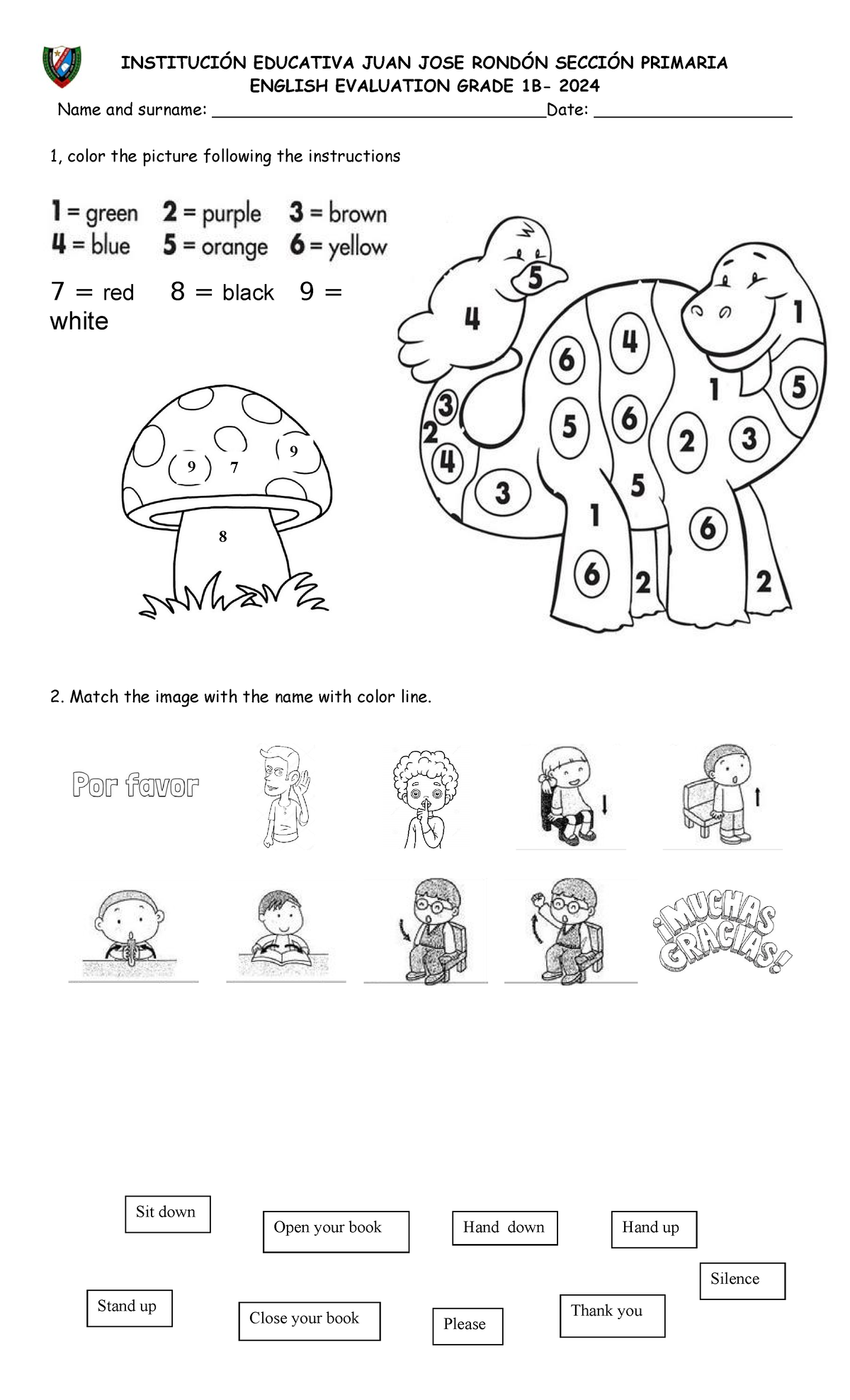 Evaluacion Ingles Colors And Commands Sociales Institución