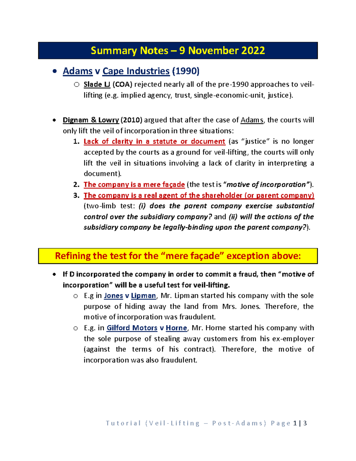 Summary Notes - Post-Adams Veil-Lifting - T u t o r i a l ( V e i l - L ...