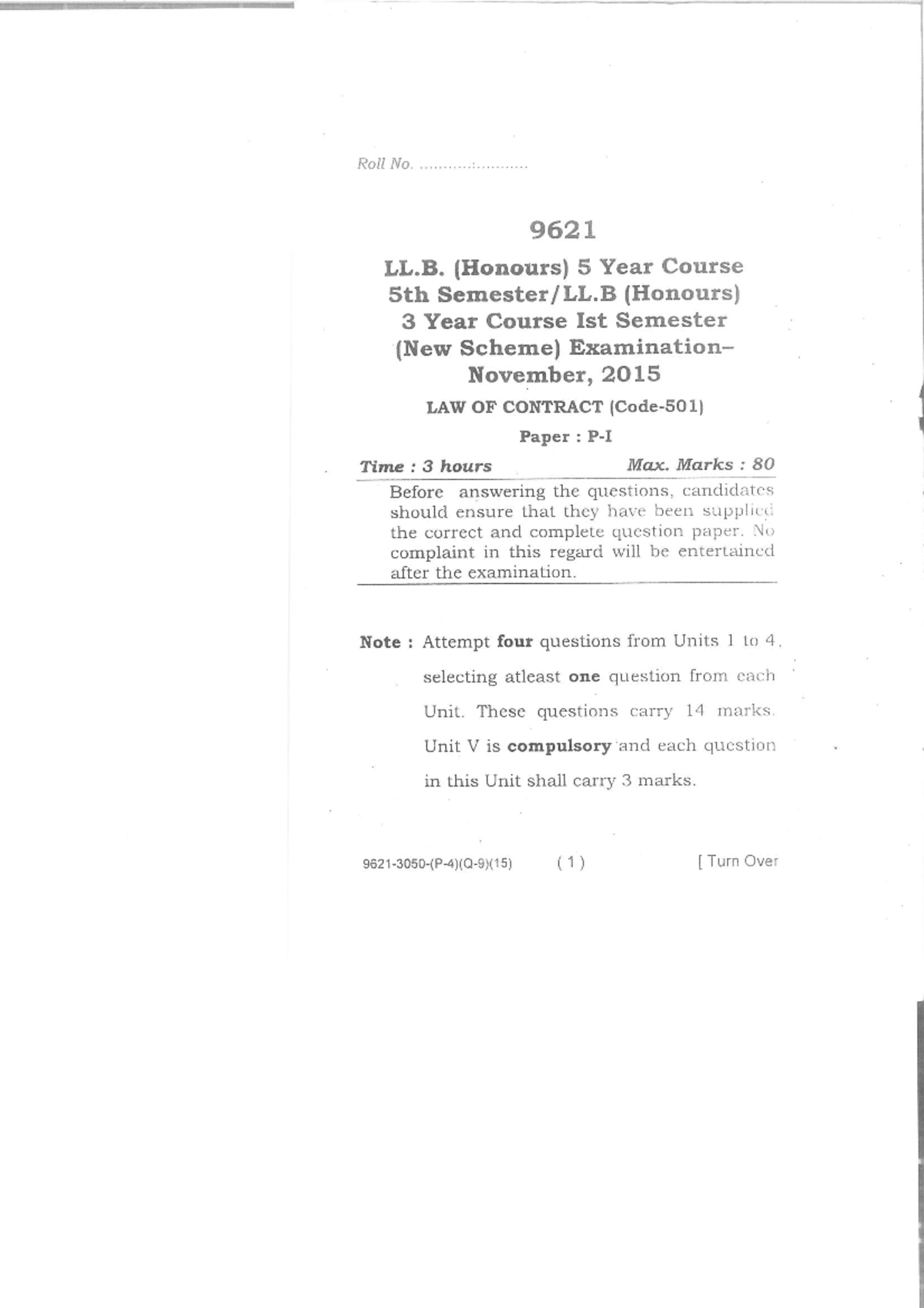 LLB Question Papers Dec 2015 - Contracts Law - Studocu