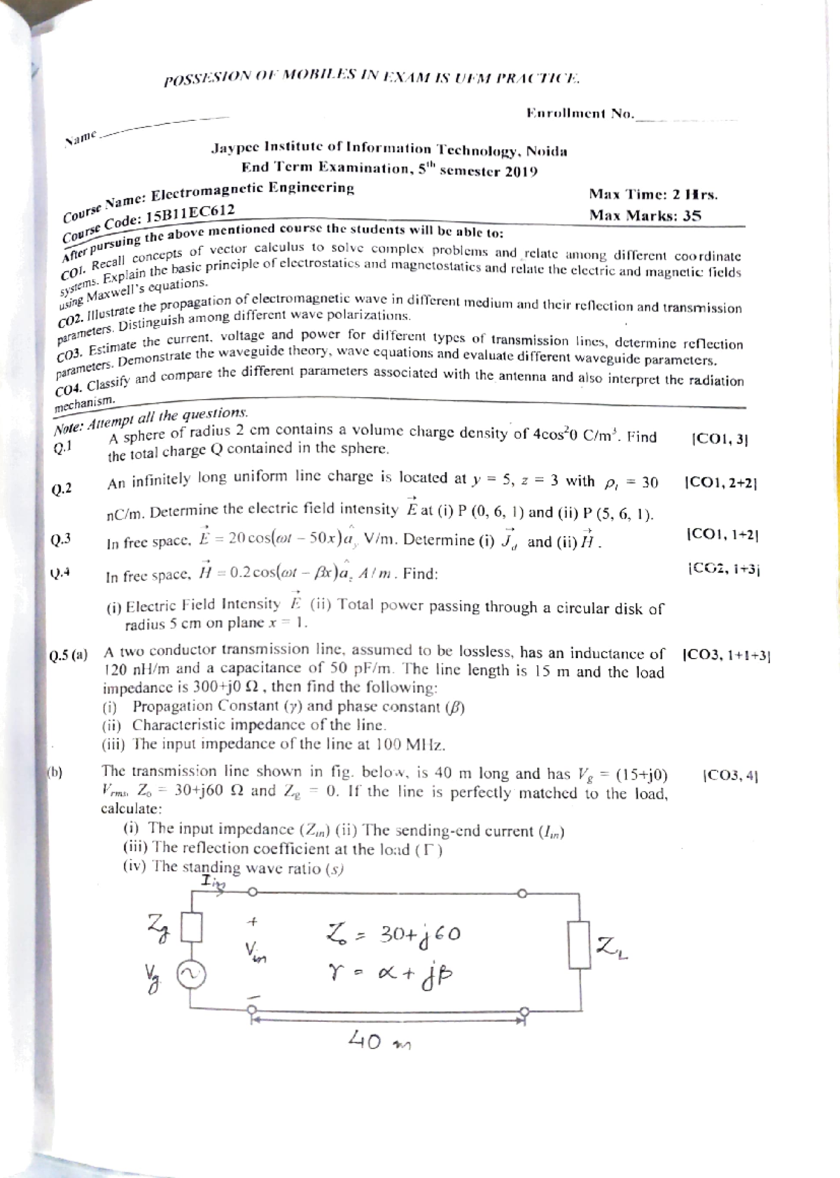 EMFT old QPs - POSSESION OF MOBIL ES IN EXAM IS UM P'RACTIE. Enrollment ...