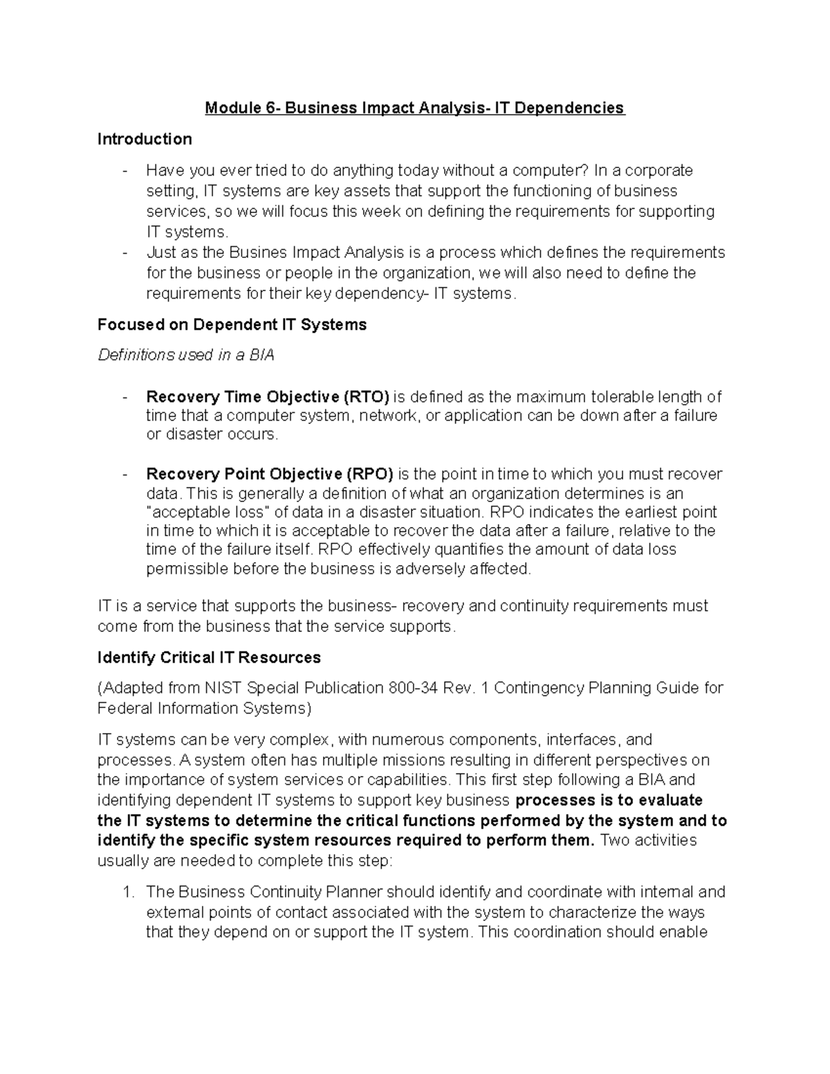 Module 6 Business Impact Analysis IT Dependencies Module 6 module-6-business-impact-analysis-it-dependencies-module-6