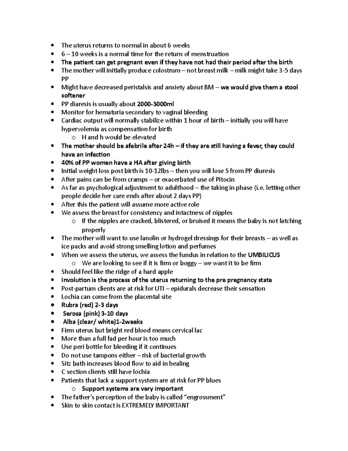 Post partum notes for Parent and Newborn Nursing Academic Year 2019 ...