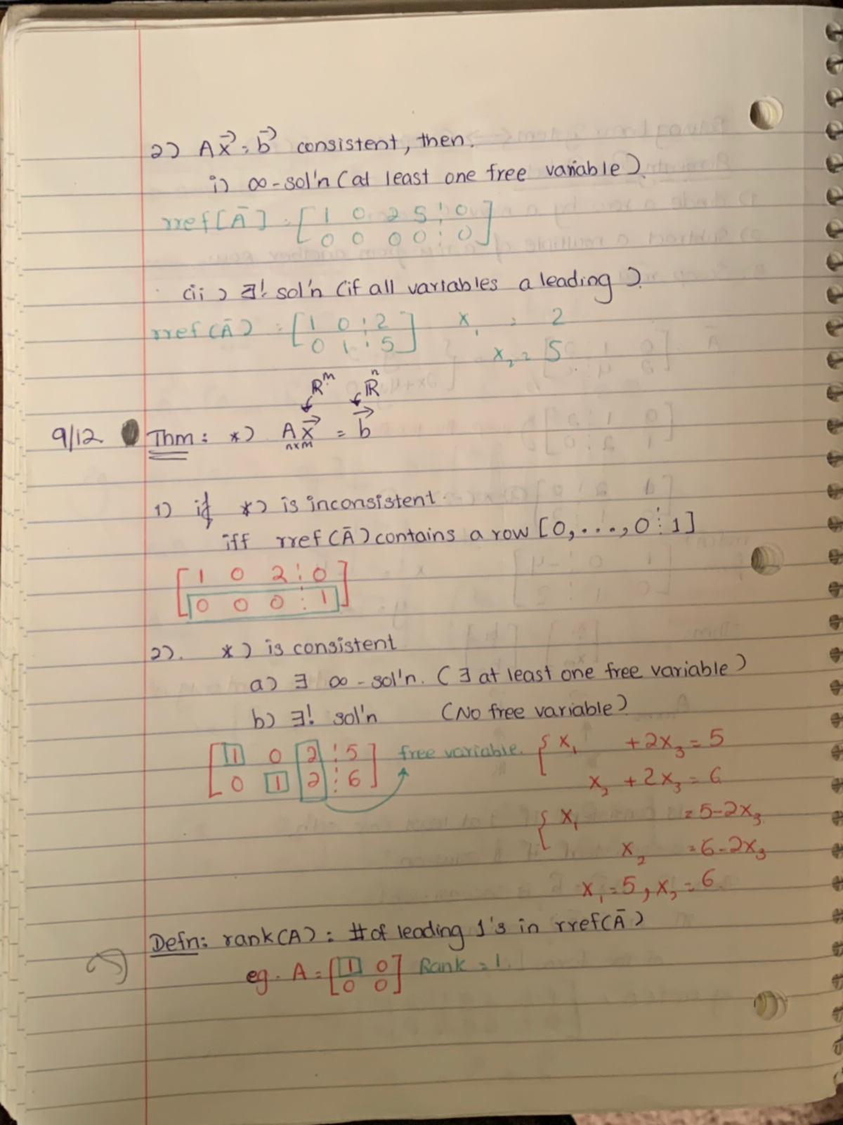 2018 Linear Algebra Lecture Notes Week3 - Bie) 2A) ib consistent they ...