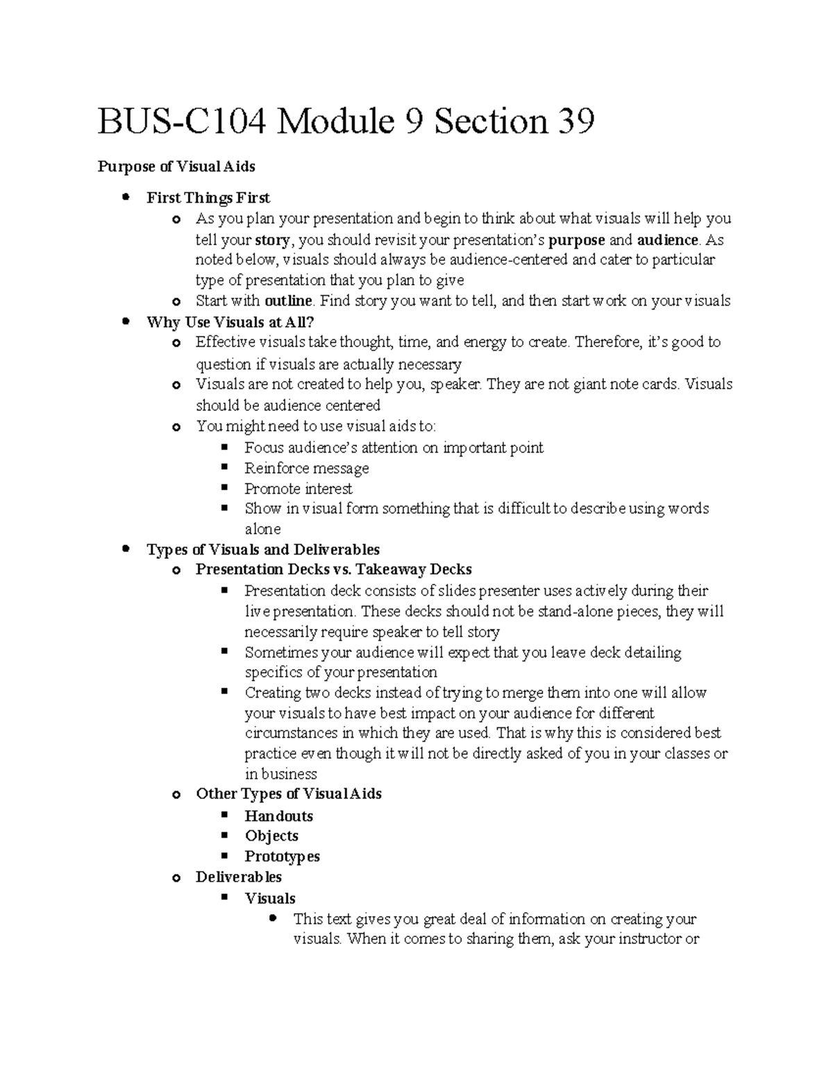 BUS-C104 Module 9 Section 39 - BUS-C104 Module 9 Section 39 Purpose of ...