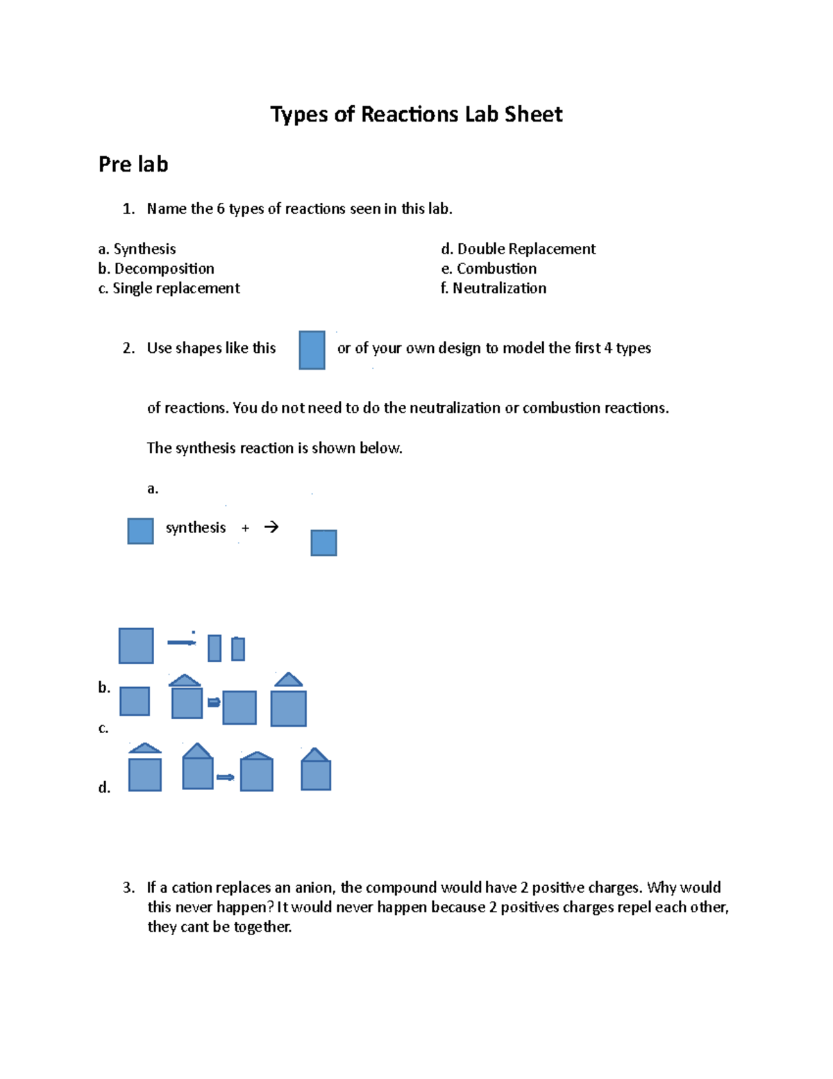 Types of Reactions Lab Sheet - Studocu