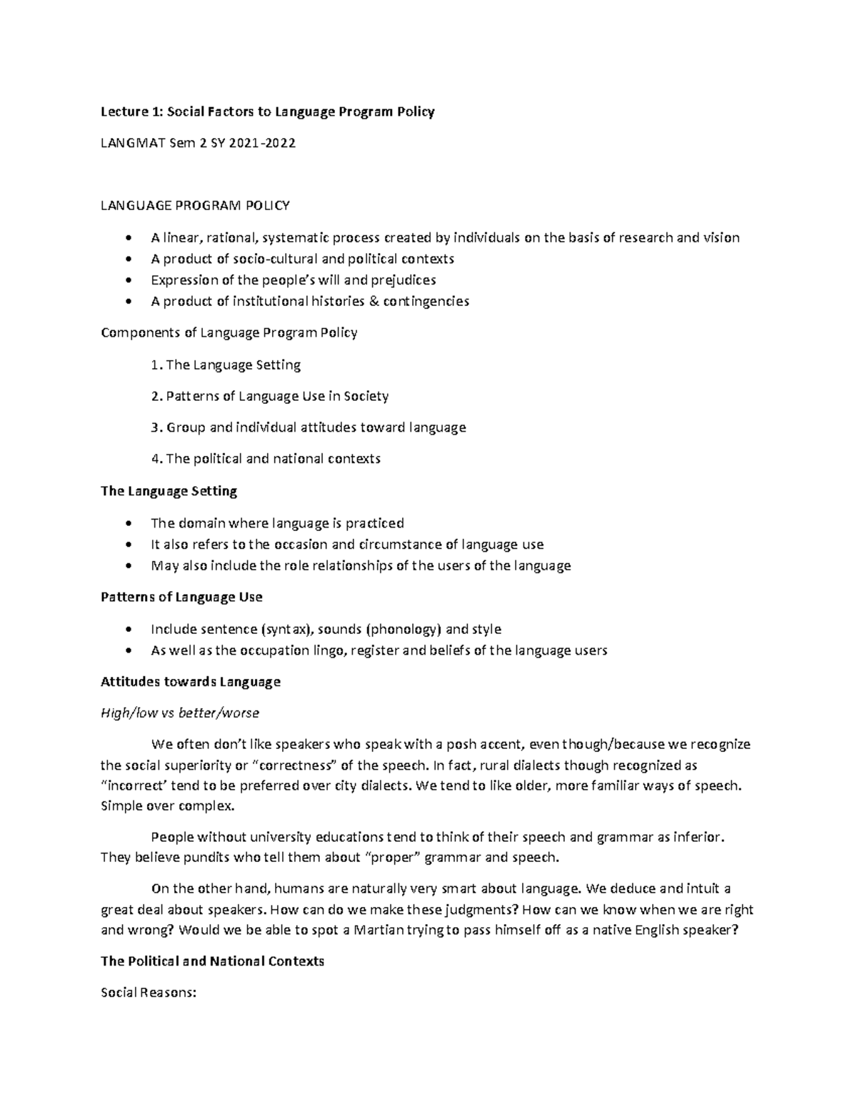 Lecture 1 Social Factors to Language Program Policy - The Language ...