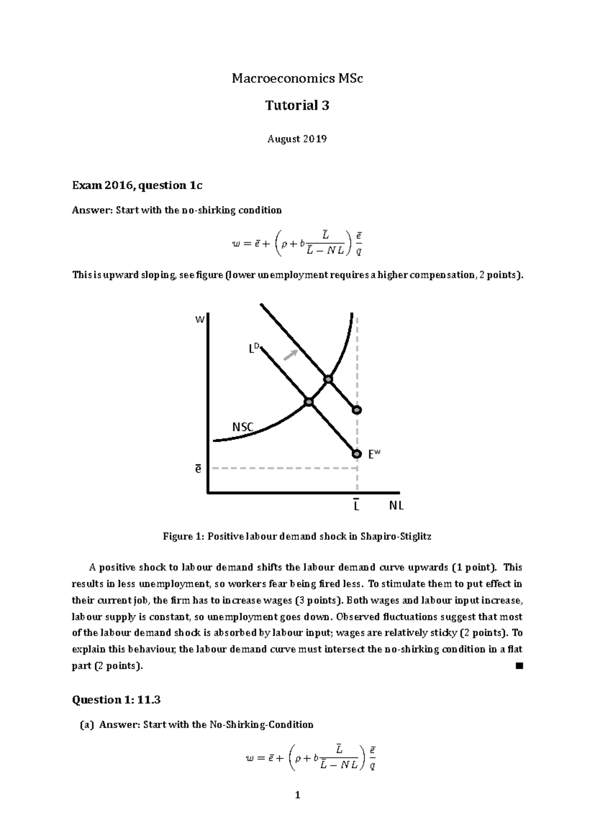 Tutorial 3 Answers Macroeconomics Msc Tutorial 3 August 2019 Exam 2016 Question 1c Answer