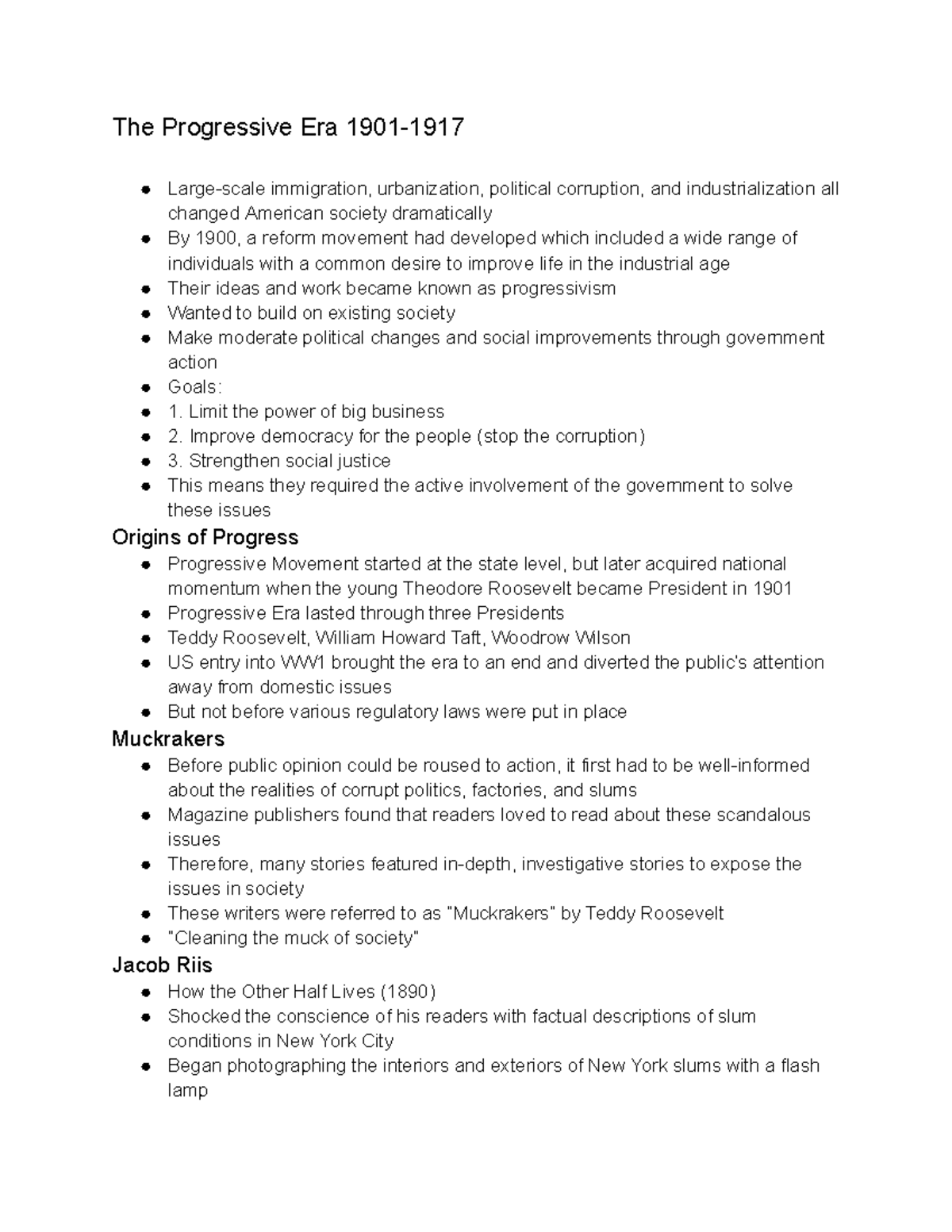 The Progressive Era - Limit the power of big business 2. Improve ...