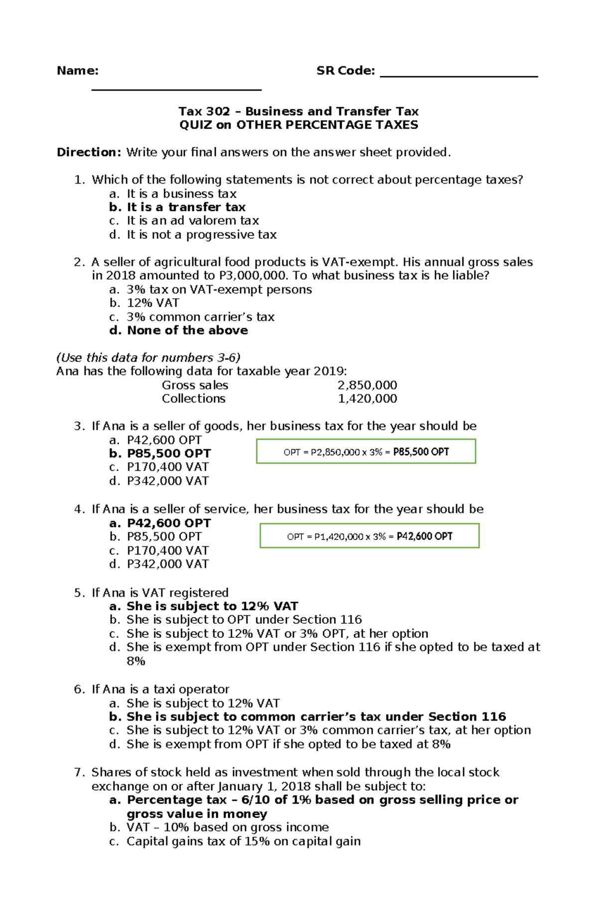 Quiz-on-OPT - opt - Name: _____________________________ SR Code