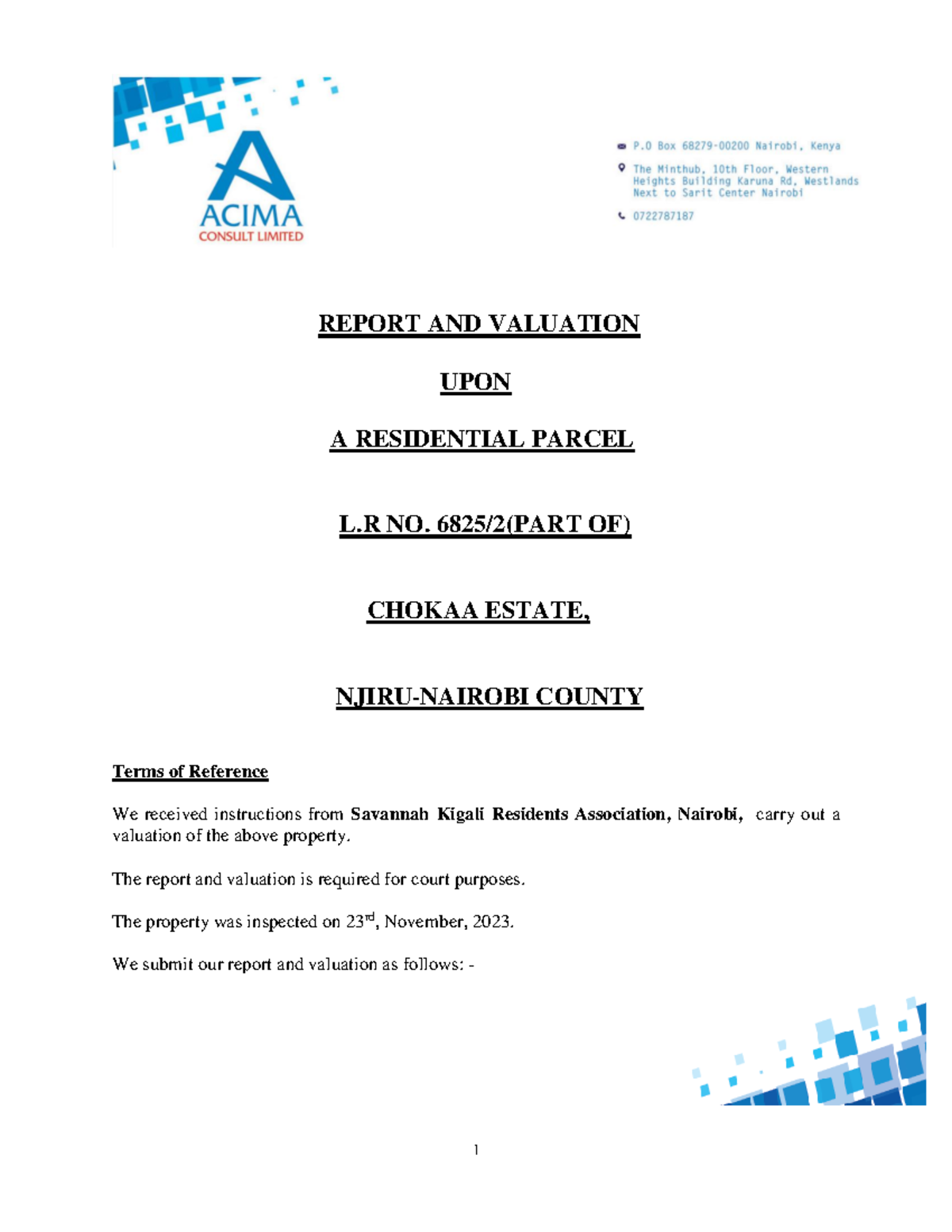 6825-2(PART OF ) Chokaa- Njiru Estate - REPORT AND VALUATION UPON A ...