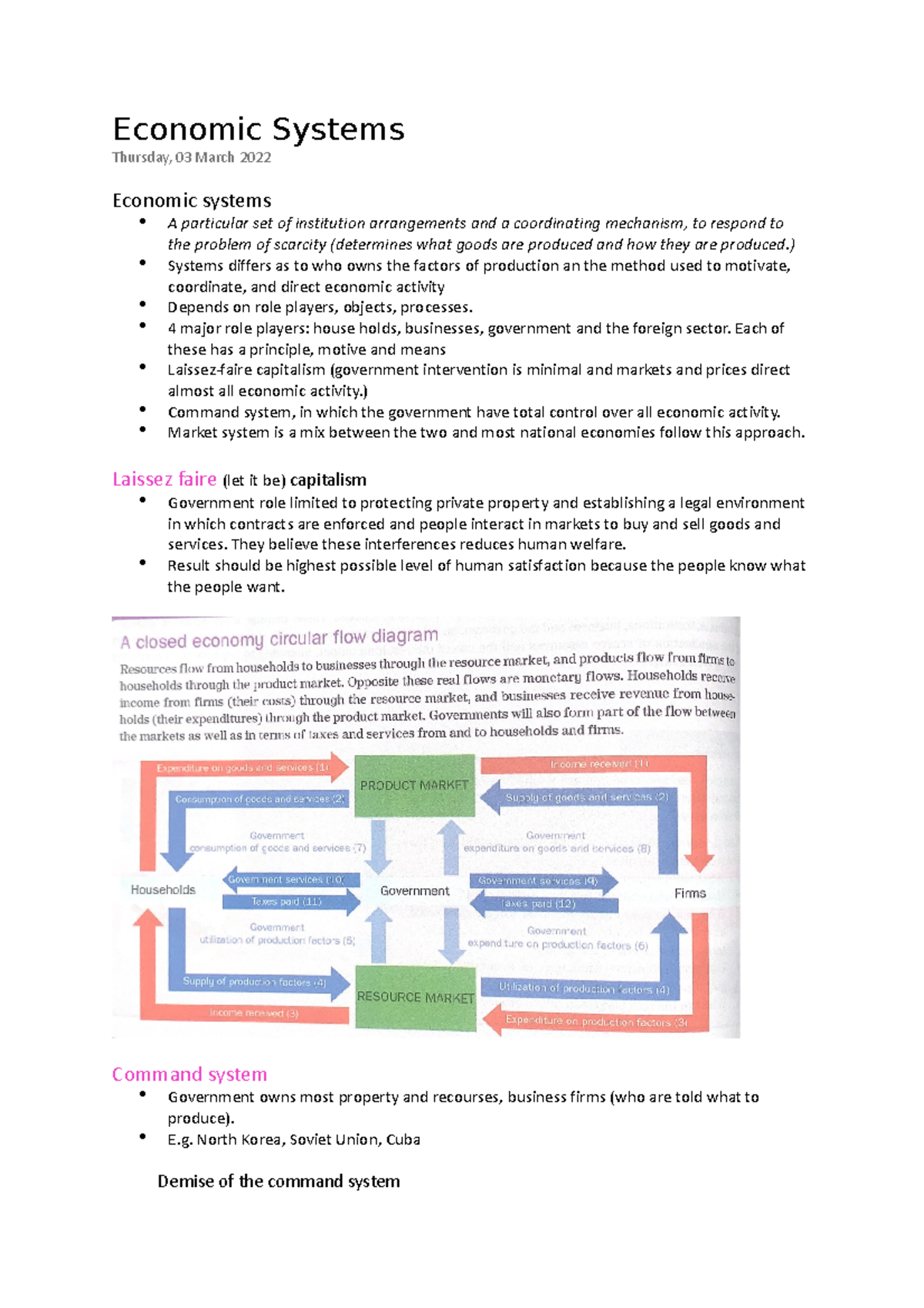 Economic Systems (chptr 2) - Economic Systems Thursday, 03 March 2022 ...
