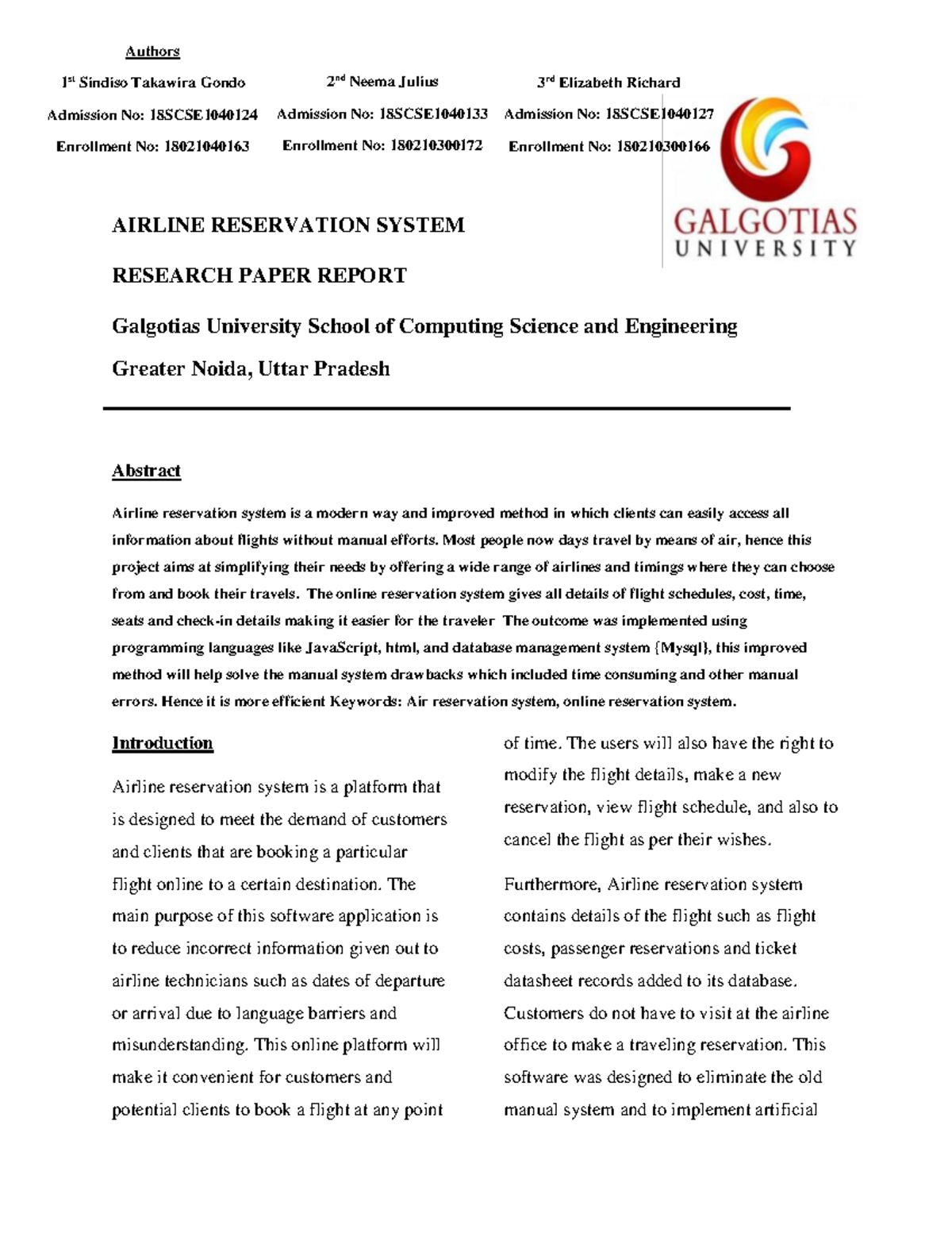 RP ARS - Research Paper on airline reservation system - AIRLINE ...