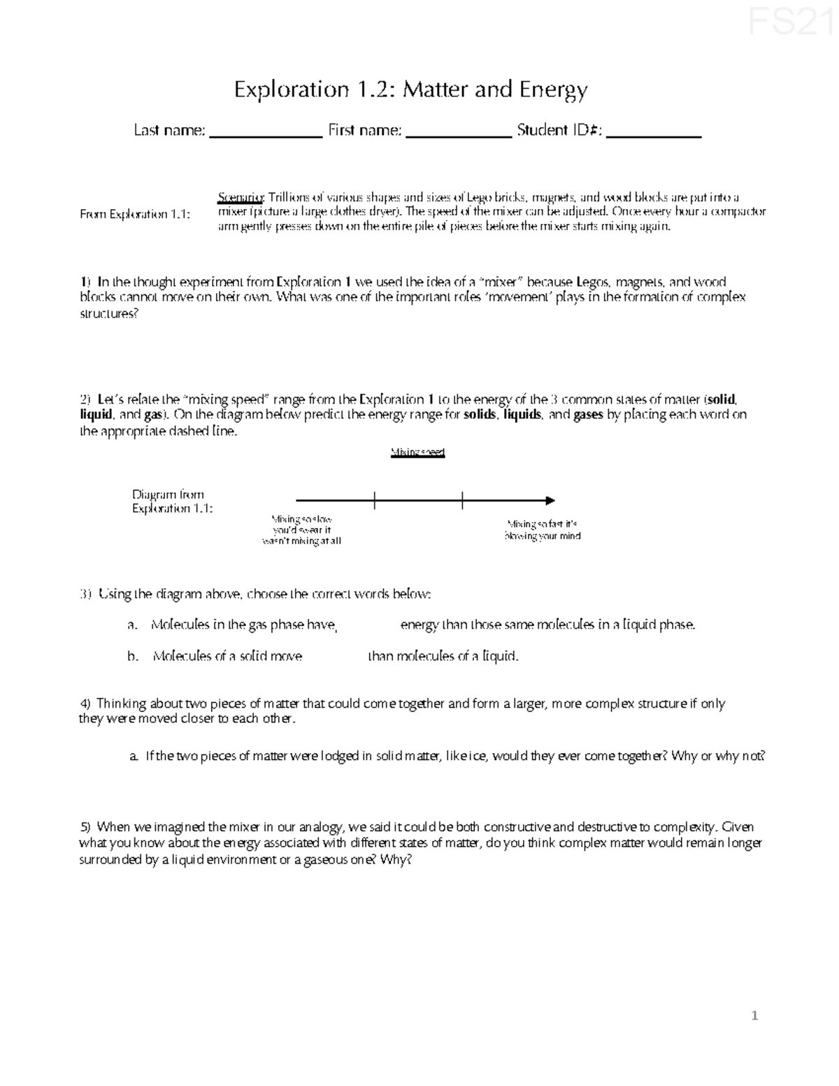 Exploration 1.2) Matter and Energy - FS21 Exploration 1: Matter and ...