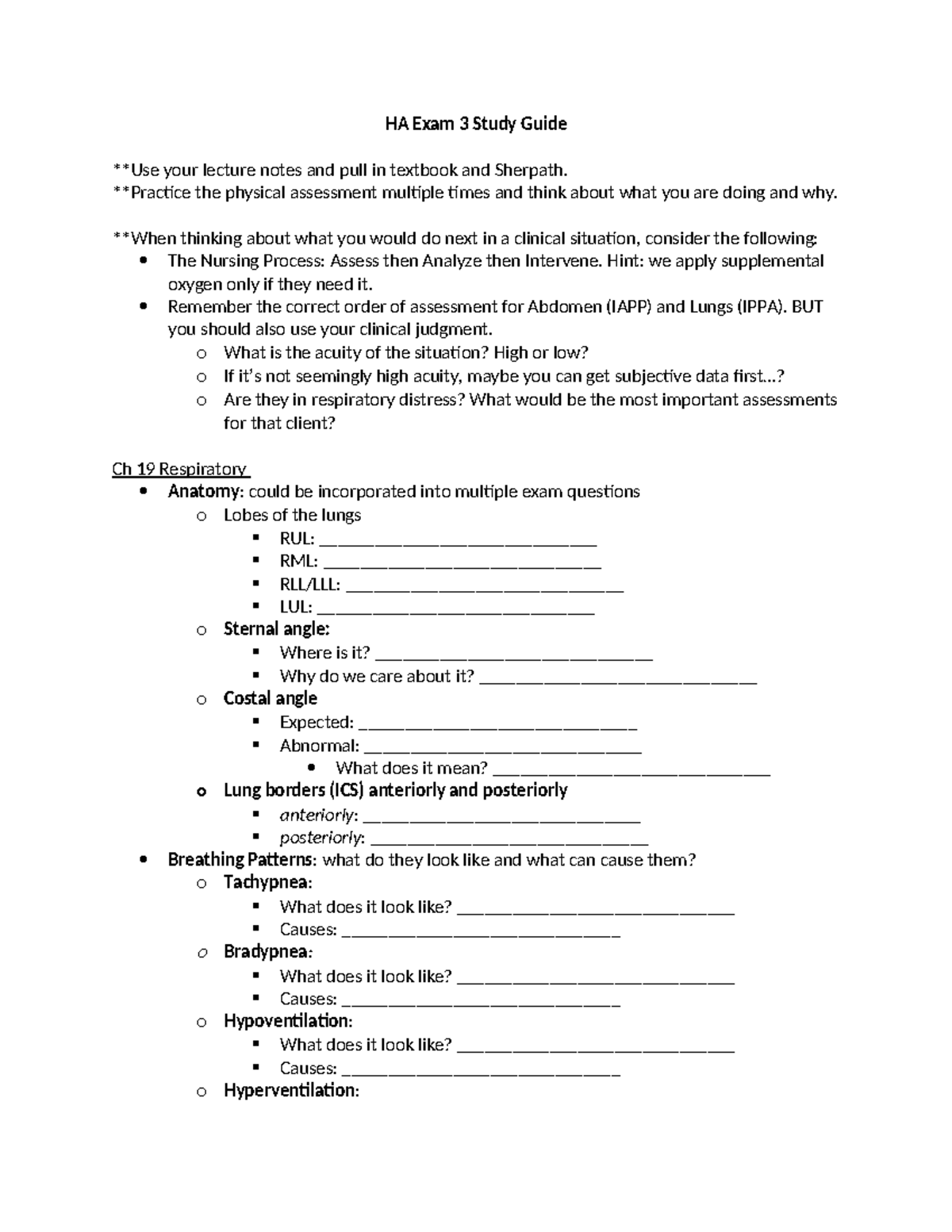 Exam 3 Study Guide with blanks -1-1 - HA Exam 3 Study Guide **Use your ...