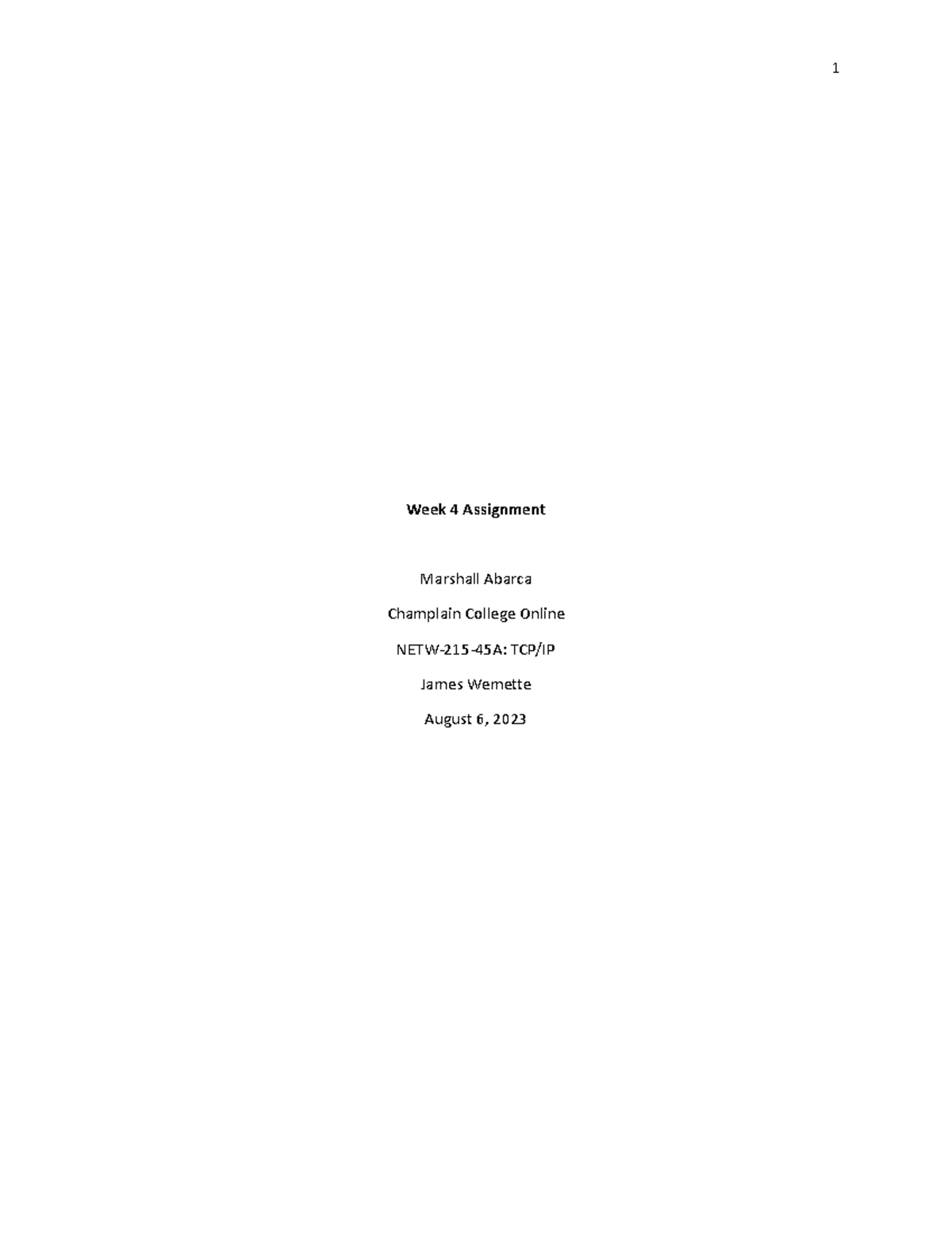 NETW-215-45A Week 4 Assignment - Week 4 Assignment Marshall Abarca Champlain College Online ...