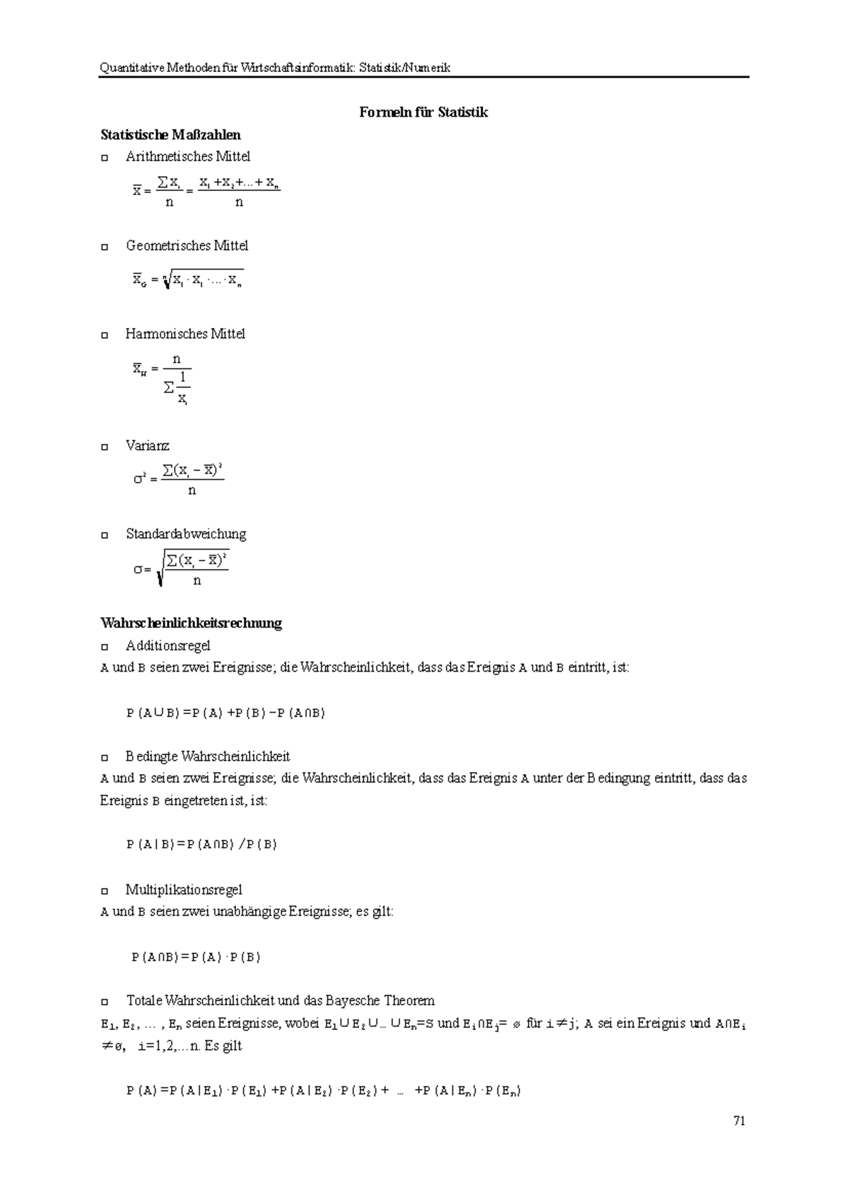 Formel Sammlung QM der Informatik - Quantitative Methoden für ...
