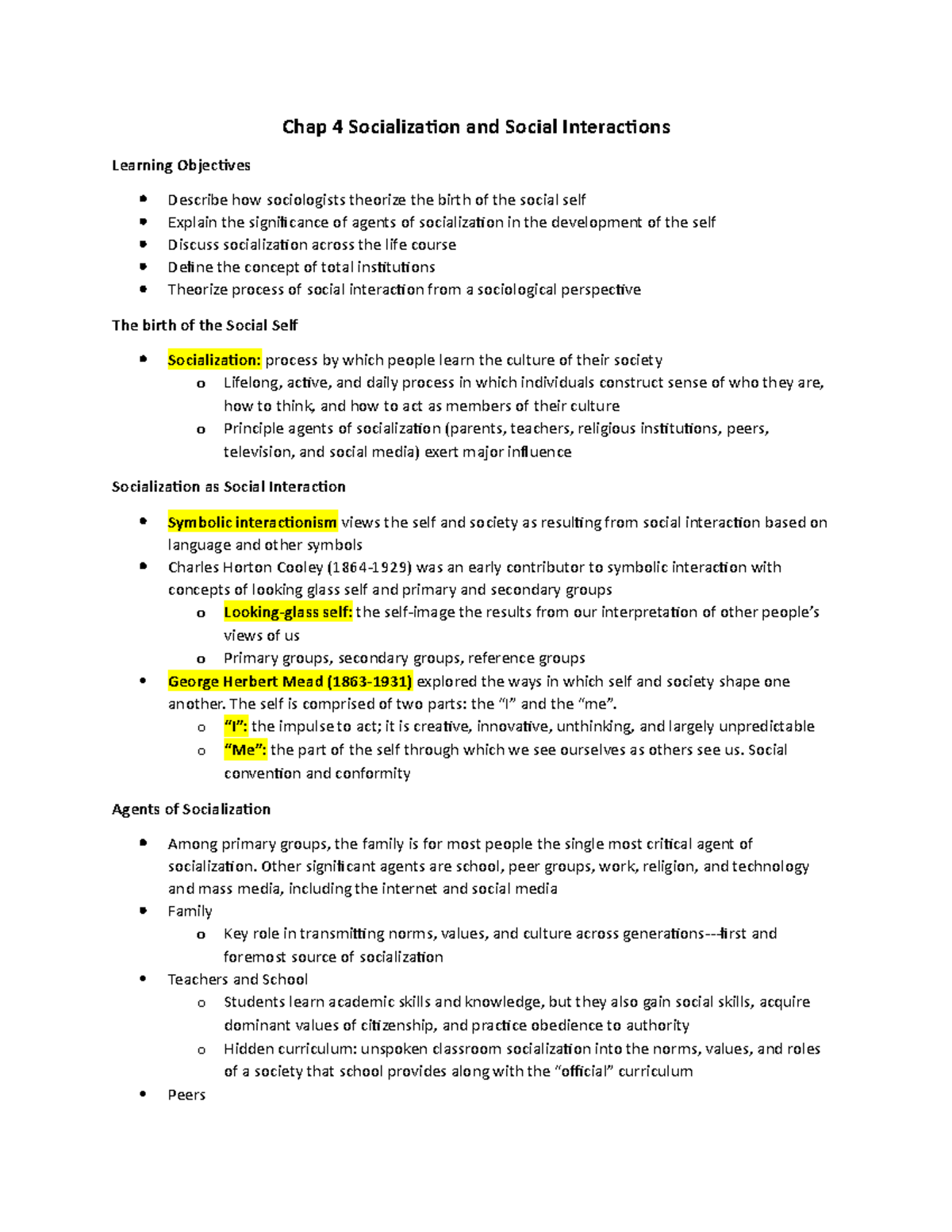 Sociology Chap 4 notes - socialization and social interactions - Chap 4 ...