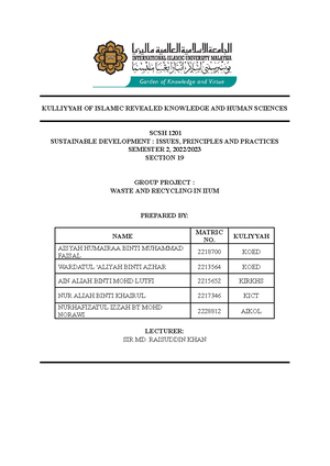 SCSH 1201 - Reflective Report- Sample - Sustainable Development: Issues ...