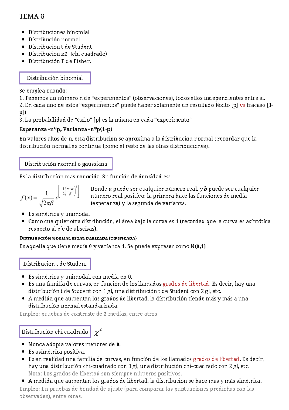 Tema 8 - principales funciones de la probabilidad - Distribución ...