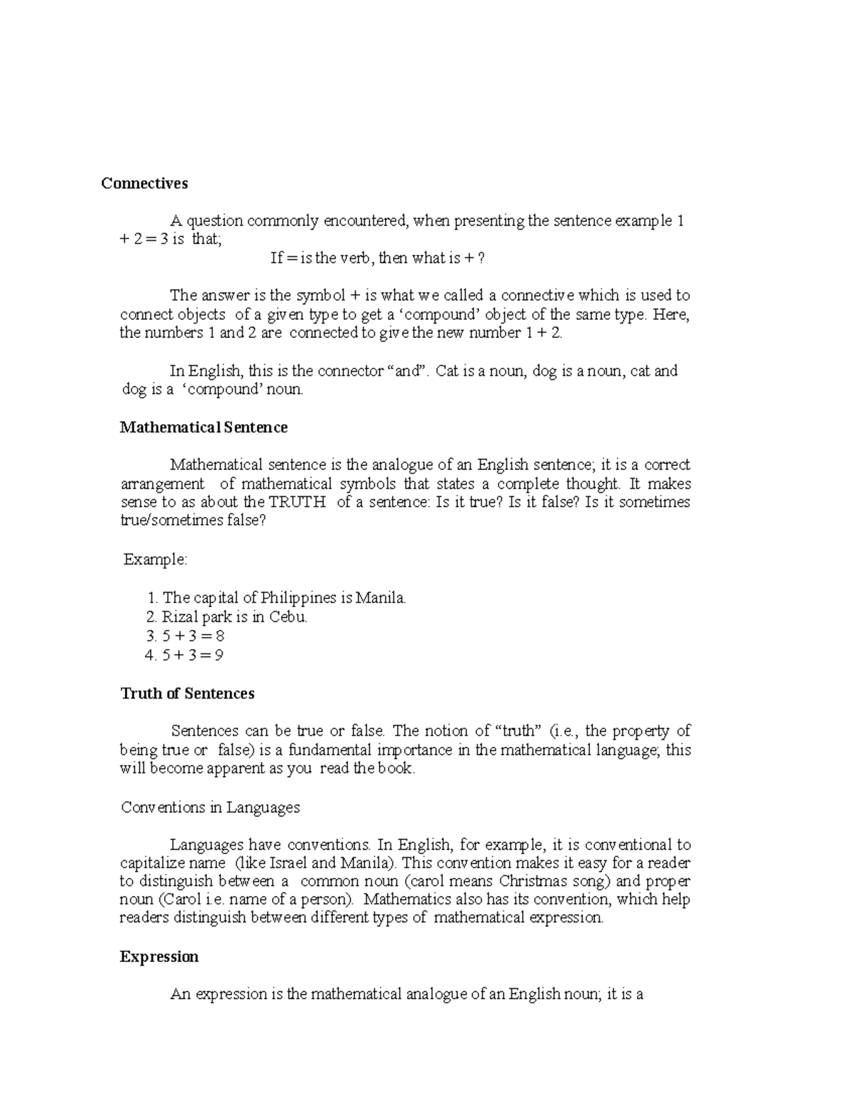 Connectives - The answer is the symbol + is what we called a connective ...