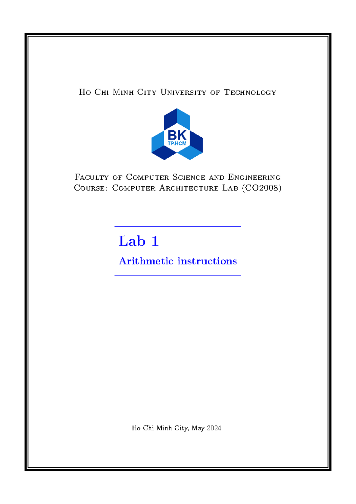 Lab 1 - 999 - Faculty of Computer Science and Engineering Course: Computer Architecture Lab ...