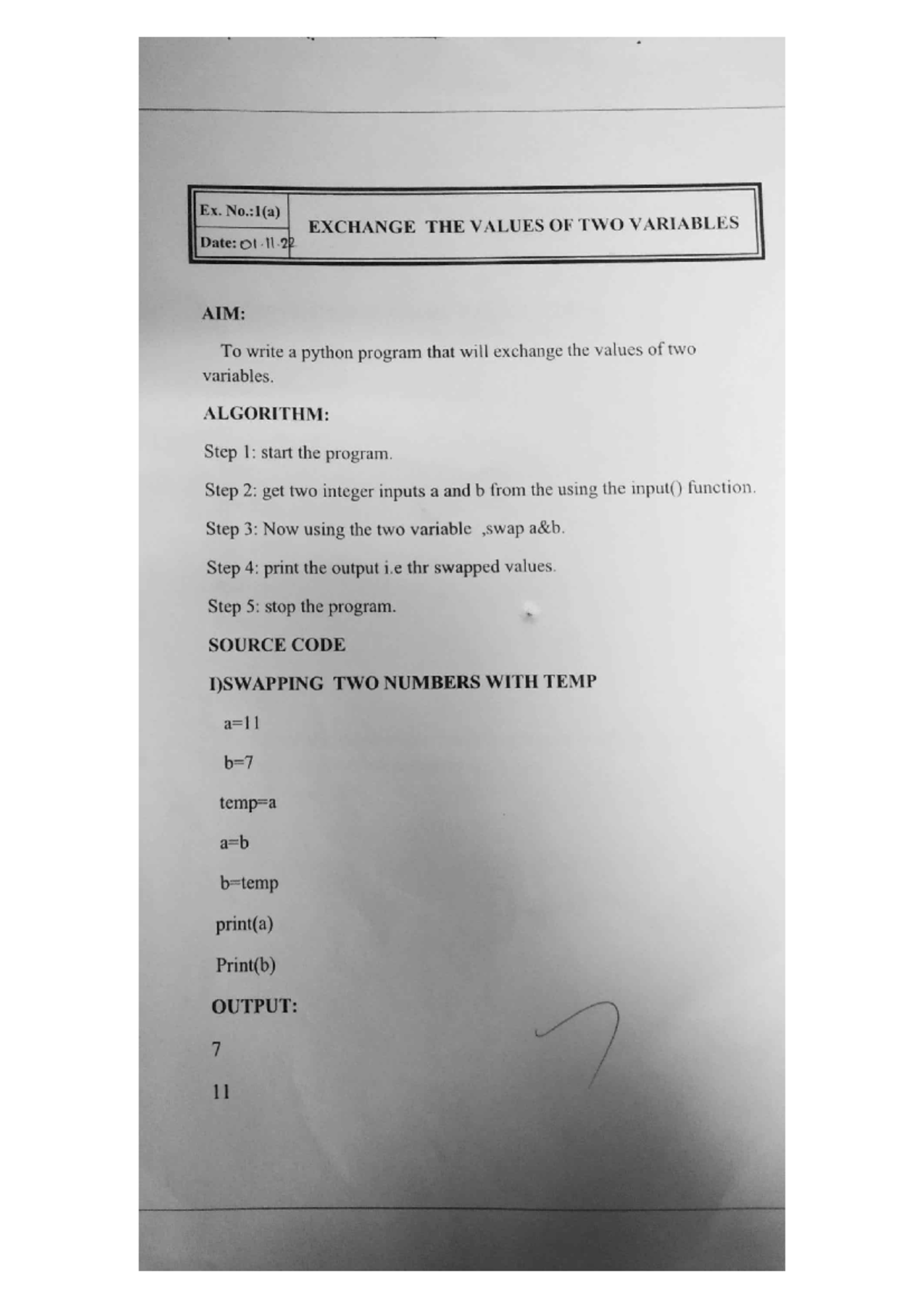 Python lab manual(1 to 5) - Ex. No.:1(a) EXCHANGE THE VALUES OF TWO ...