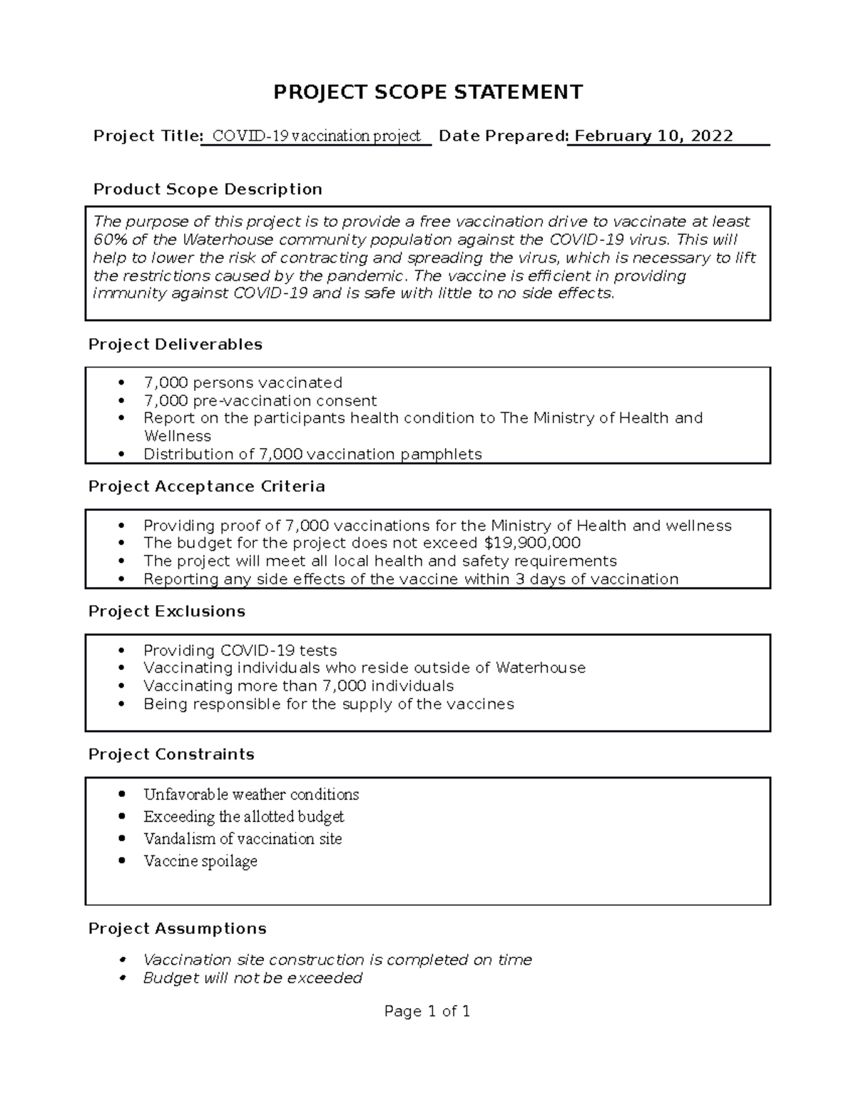 Project scope statement- Group 5 - PROJECT SCOPE STATEMENT Project ...