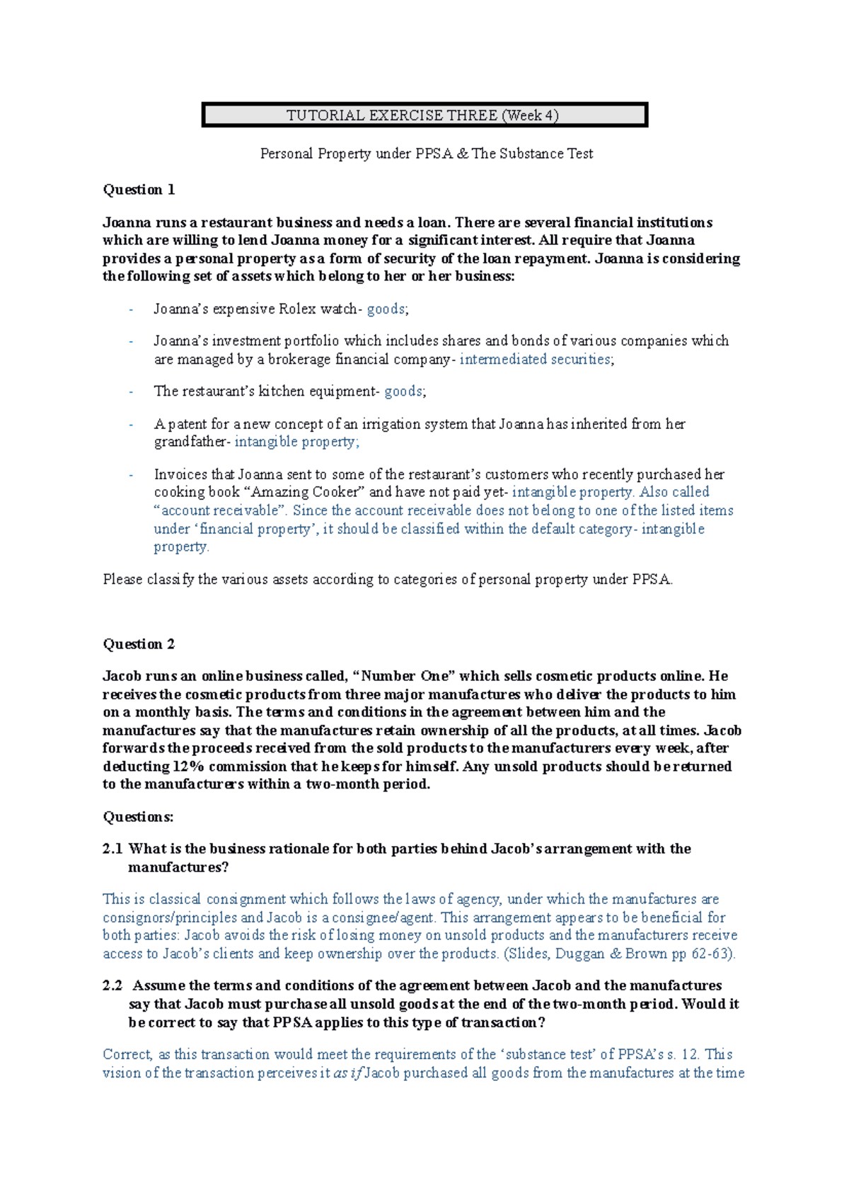 Tutorial Exercise Three Week 4 Suggested Answers Tutorial