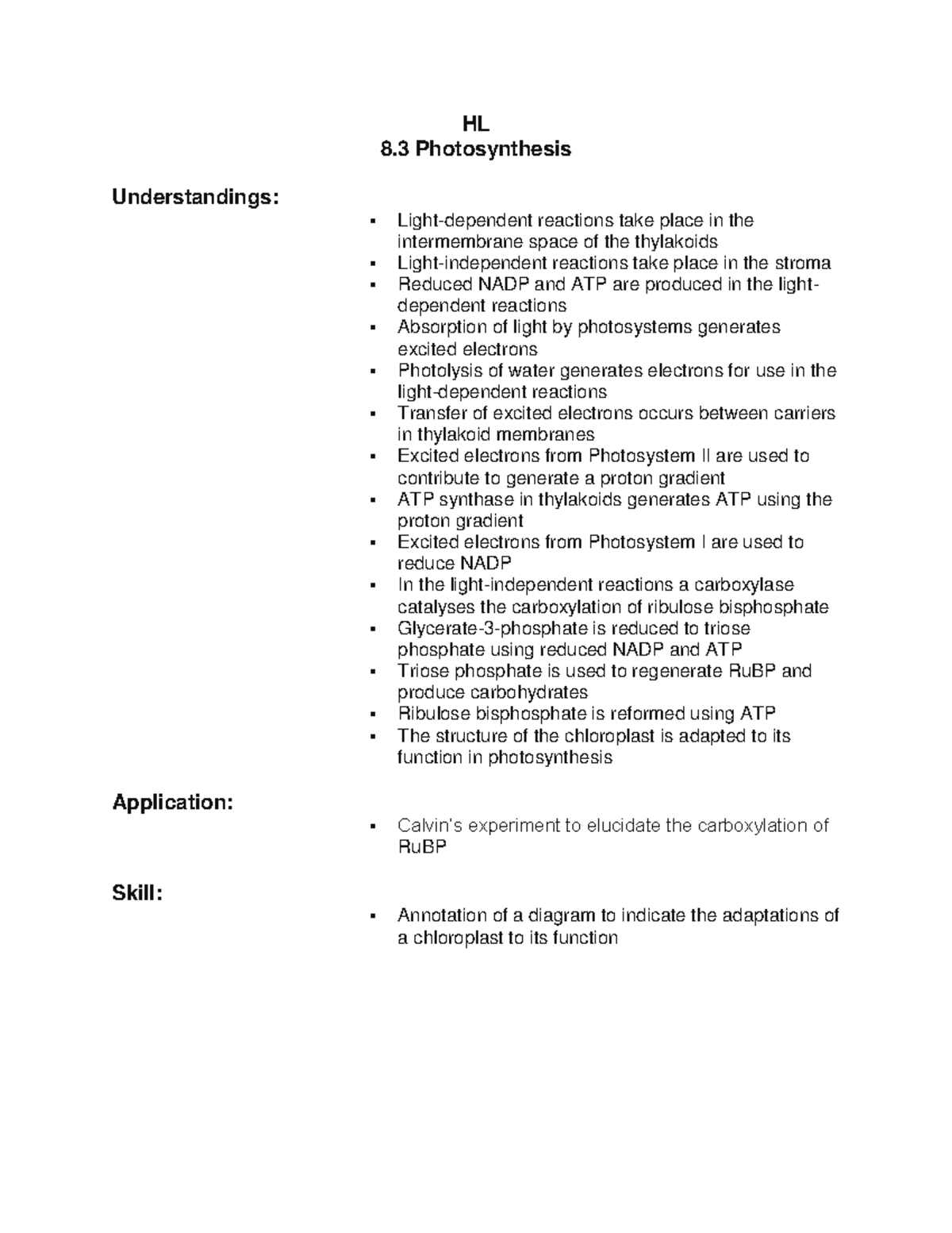 HL 8.3 photosynthesis - ib biology topic 8.3 - HL 8 Photosynthesis ...