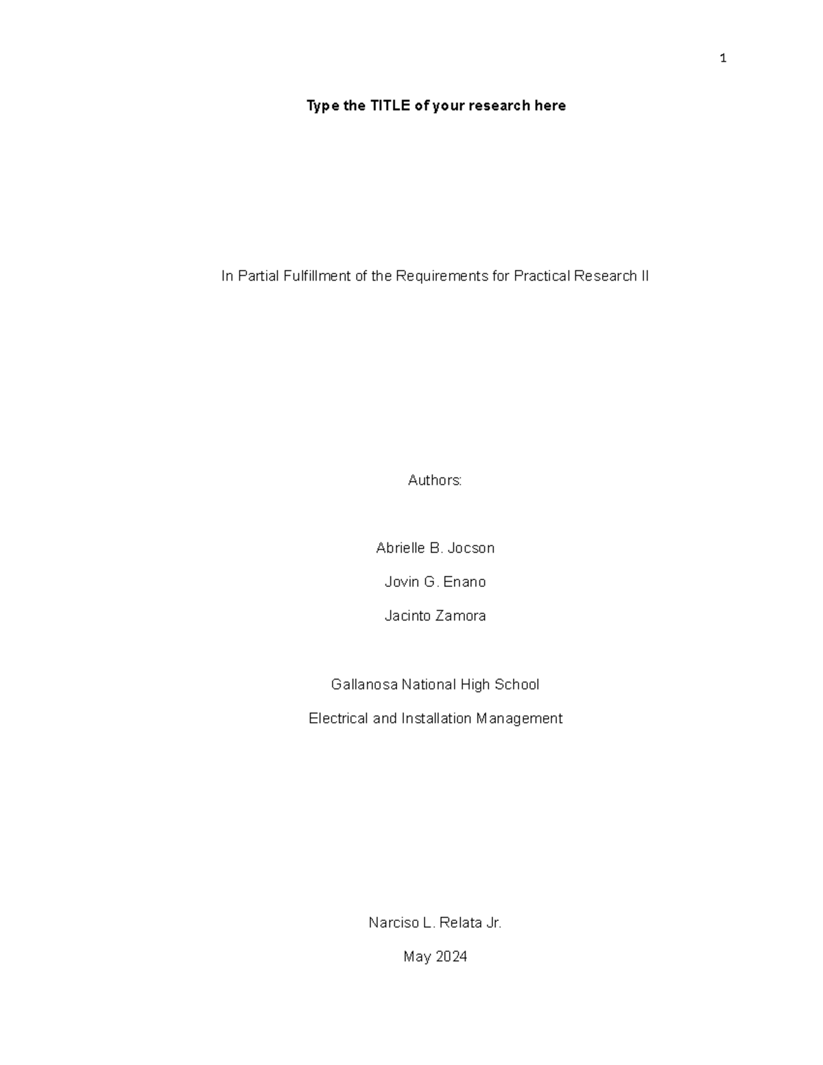 Entire Docu Format - Type the TITLE of your research here In Partial ...