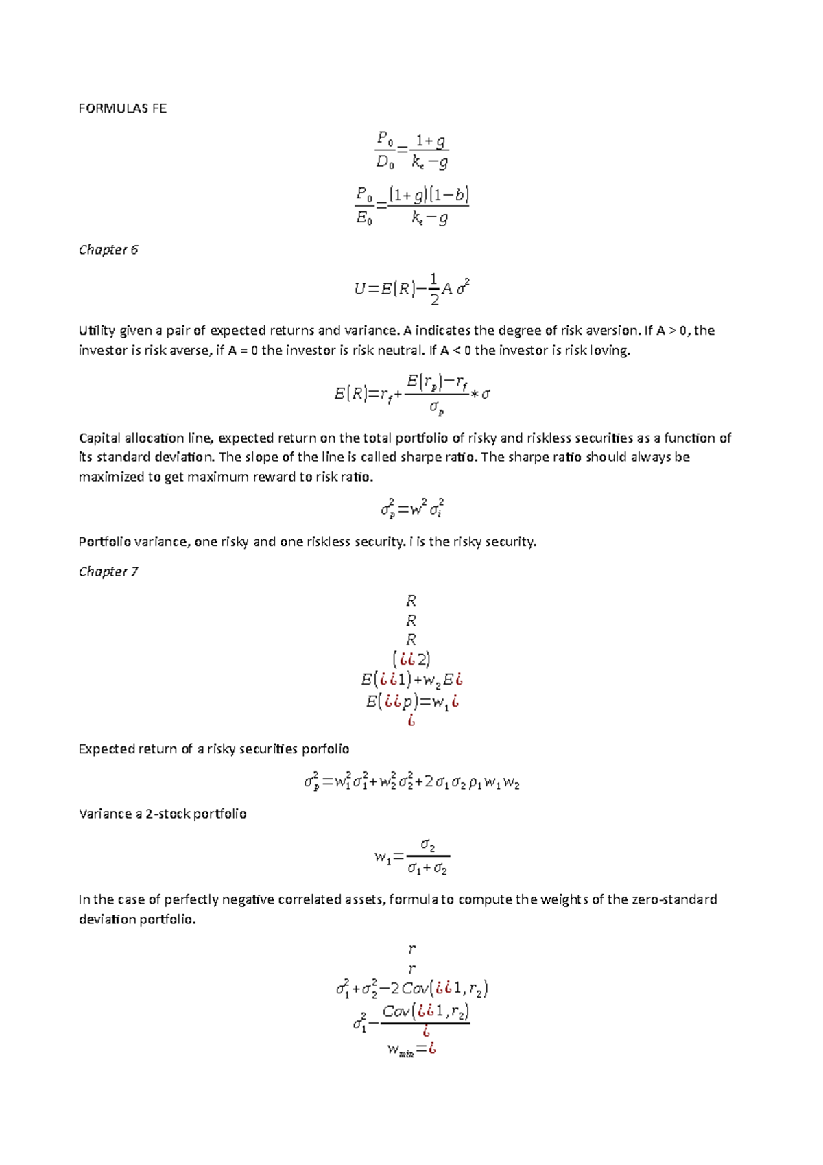 Formulas FE - Formule - FORMULAS FE P 0 D 0 = 1 +g ke−g P 0 E 0 = ( 1 ...