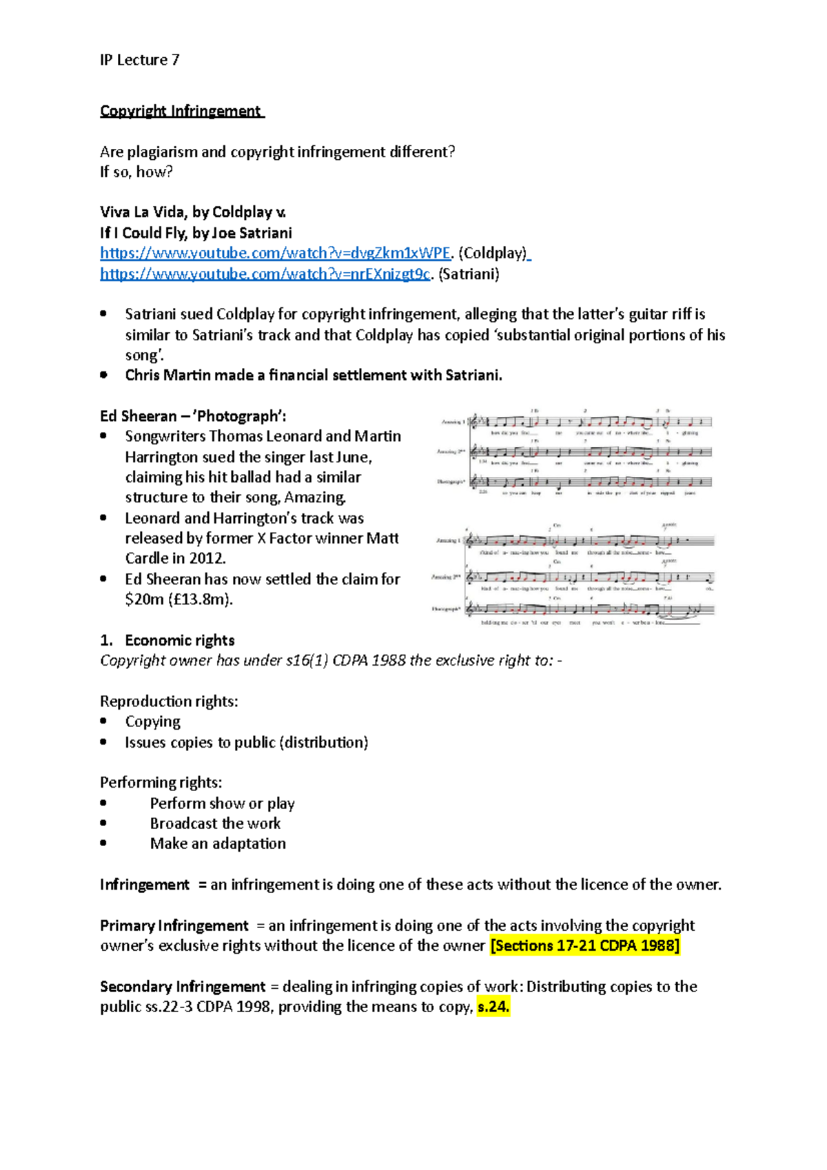 IP Lecture 8 - Copyright Infringement - Copyright Infringement Are ...