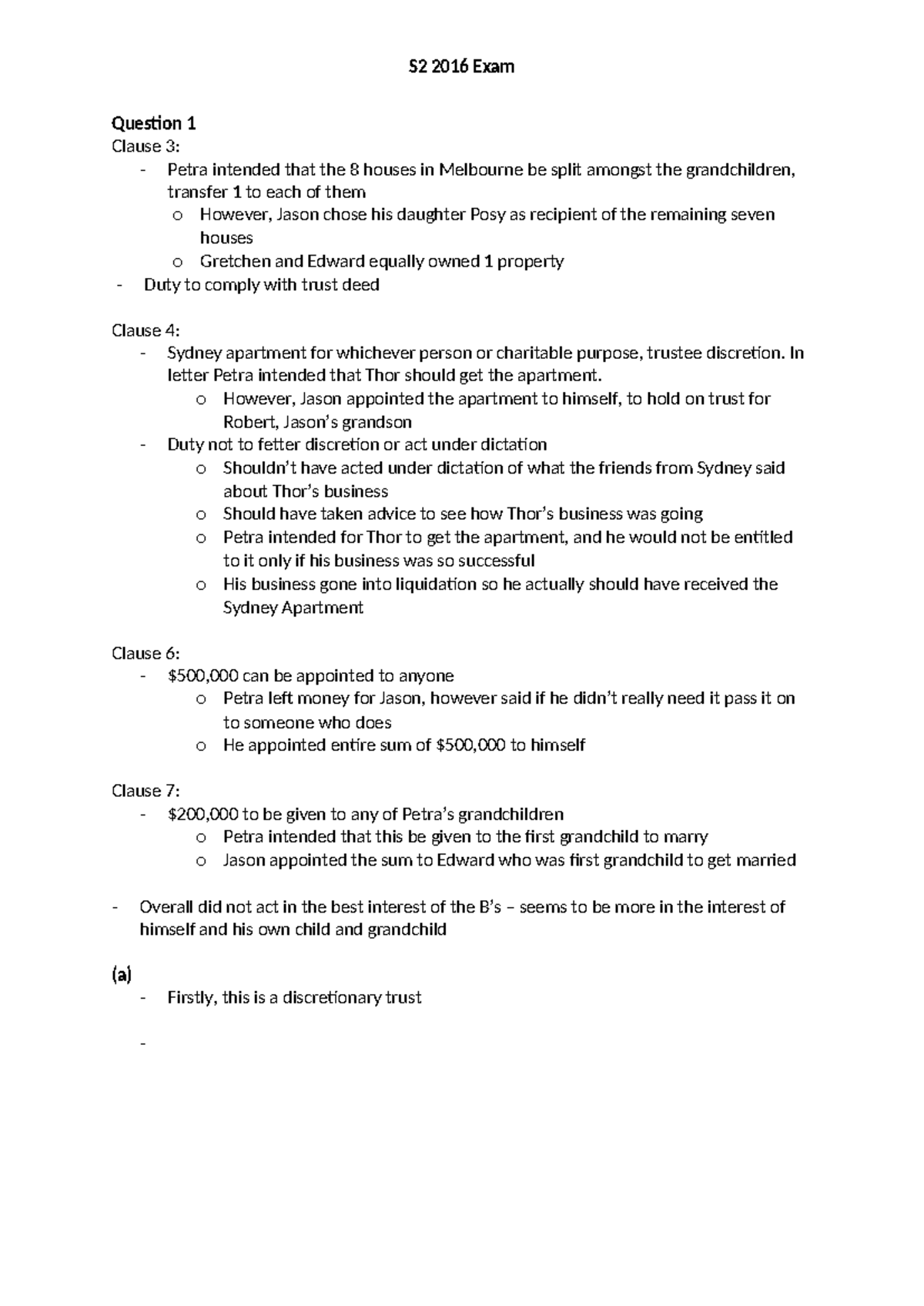 S2 2016 Exam responses - S2 2016 Exam Question 1 Clause 3: Petra ...