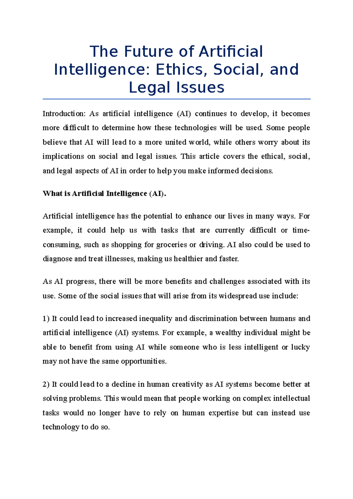 The Future of Artificial Intelligence, Ethics, Social, and Legal Issues ...