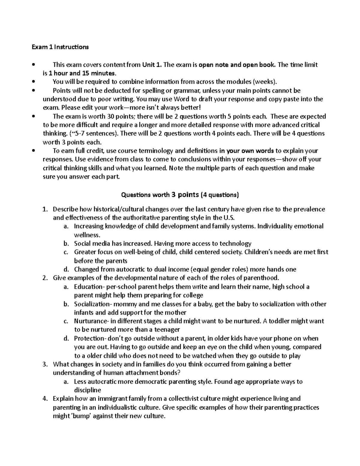Exam 1 Question Bank - Exam 1 Instructions This exam covers content ...