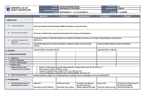DLL Science 6 Q1 W7 - daily lesson log - GRADES 1 to 12 DAILY LESSON LOG School: ALFONSO CENTRAL ...