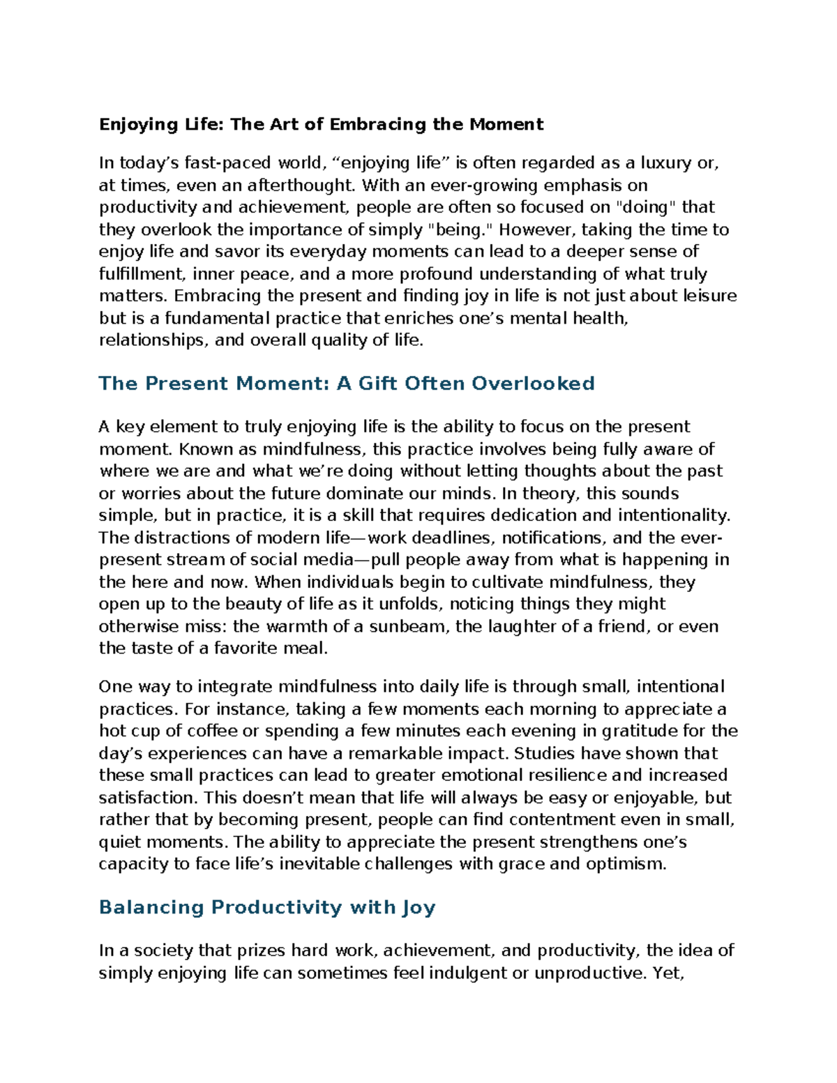 Finding joy essay - Enjoying Life: The Art of Embracing the Moment In ...