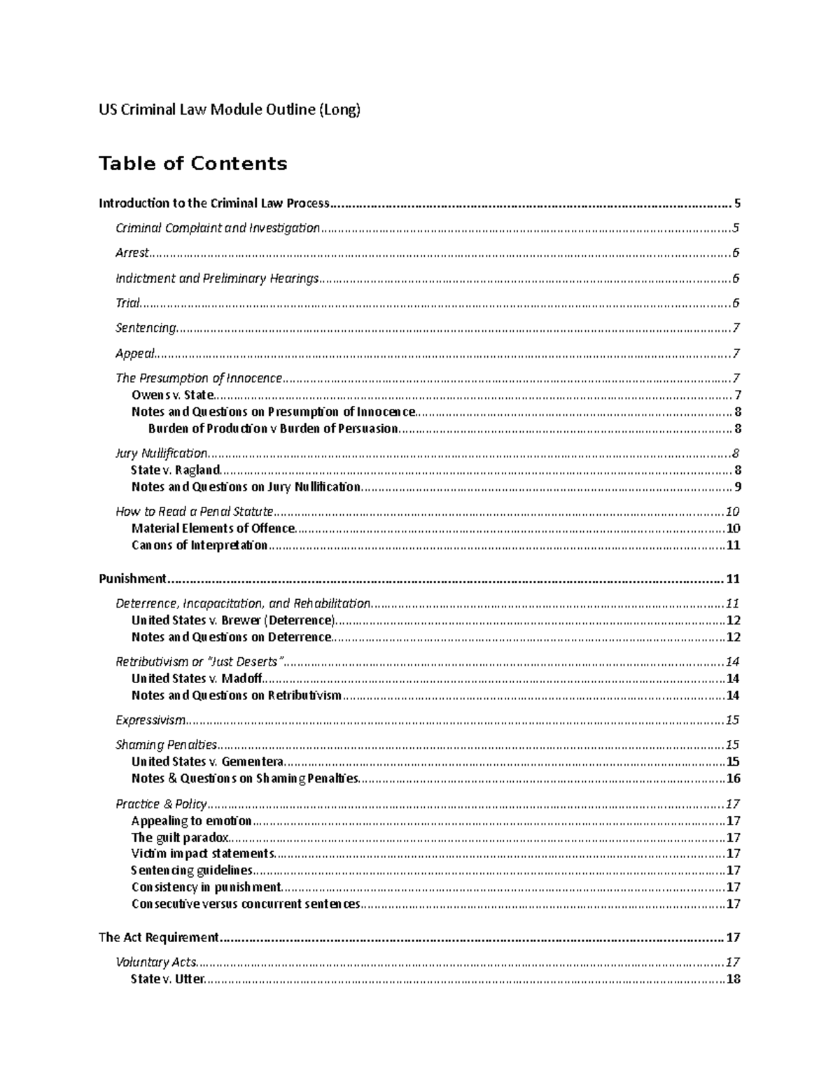 US Criminal Law Module Outline - - Studocu