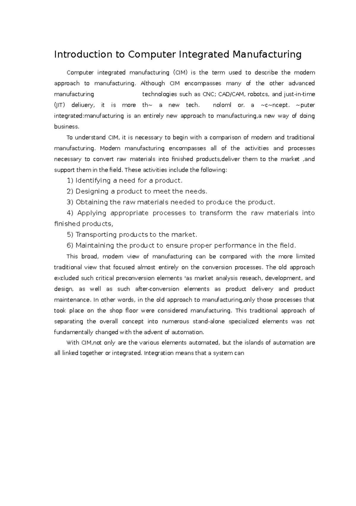 Introduction to Computer Integrated Manufacturing - Although CIM ...