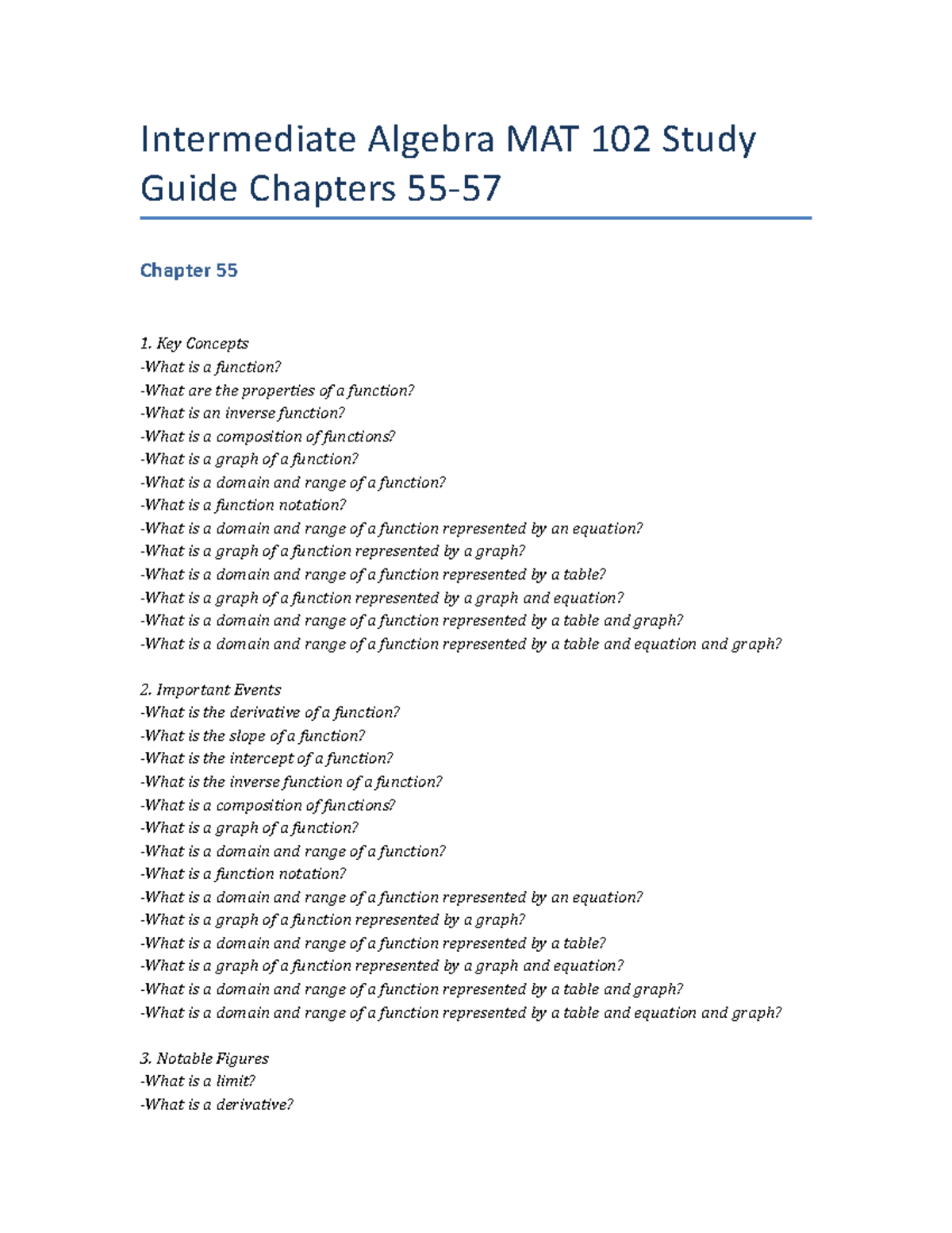 Intermediate Algebra MAT 102 Study Guide Chapters 55-57 - Intermediate ...