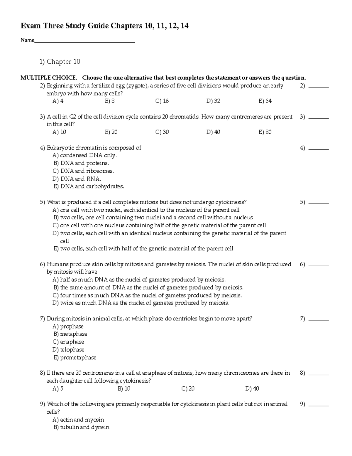 Exam three review bergen bio 101 chp 10, 11, 12, 14 - BIO-101 - Bergen ...