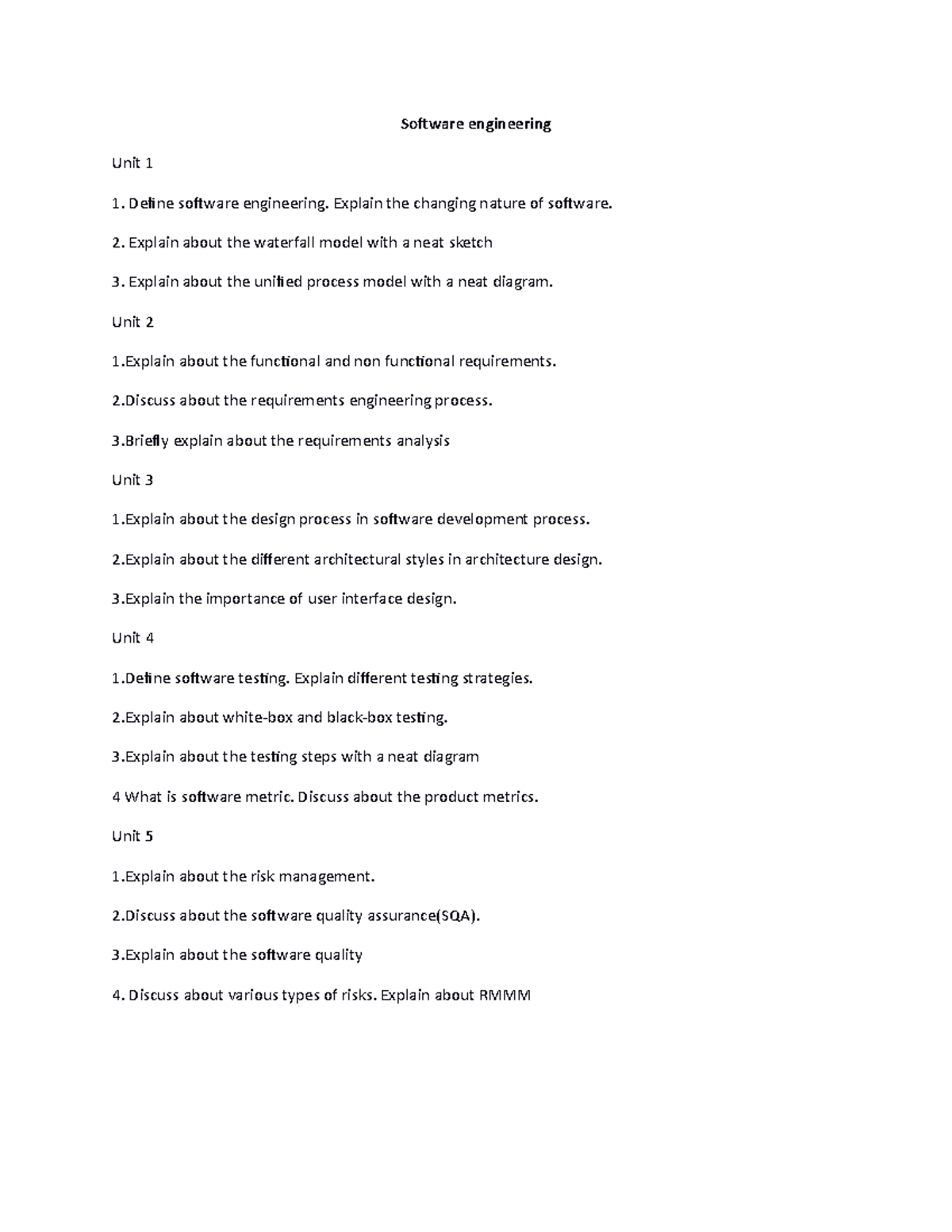 SE important questions - Sotware engineering Unit 1 Deine sotware ...