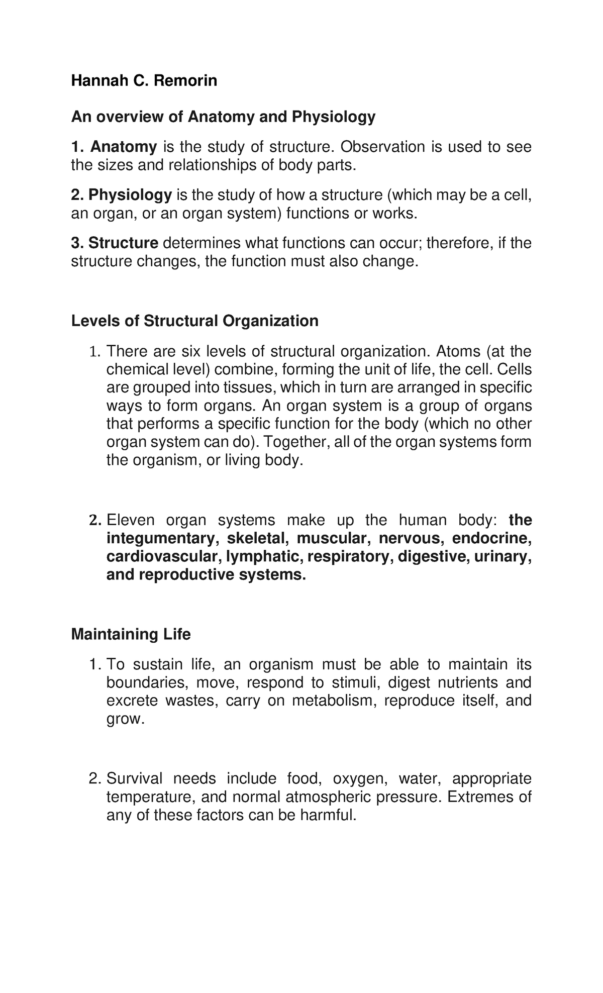 Anaphy Lecture - Hannah C. Remorin An overview of Anatomy and ...