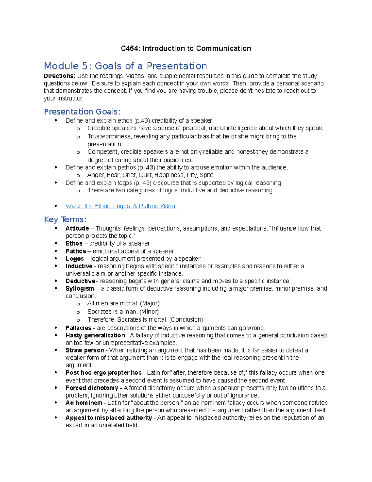 C464 Module 5 Notebook Lecture Notes C464 Introduction To Communication Module 5 Goals Of 