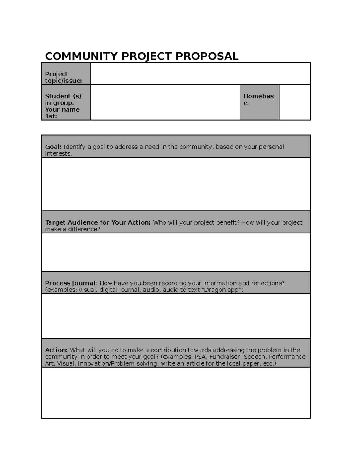 Ulysses Estrada - Community Project Proposal - COMMUNITY PROJECT ...