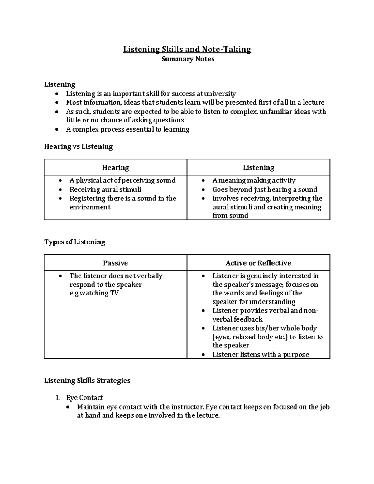 Week 1 - Listening and Note-Taking - Listening Skills and Note-Taking ...