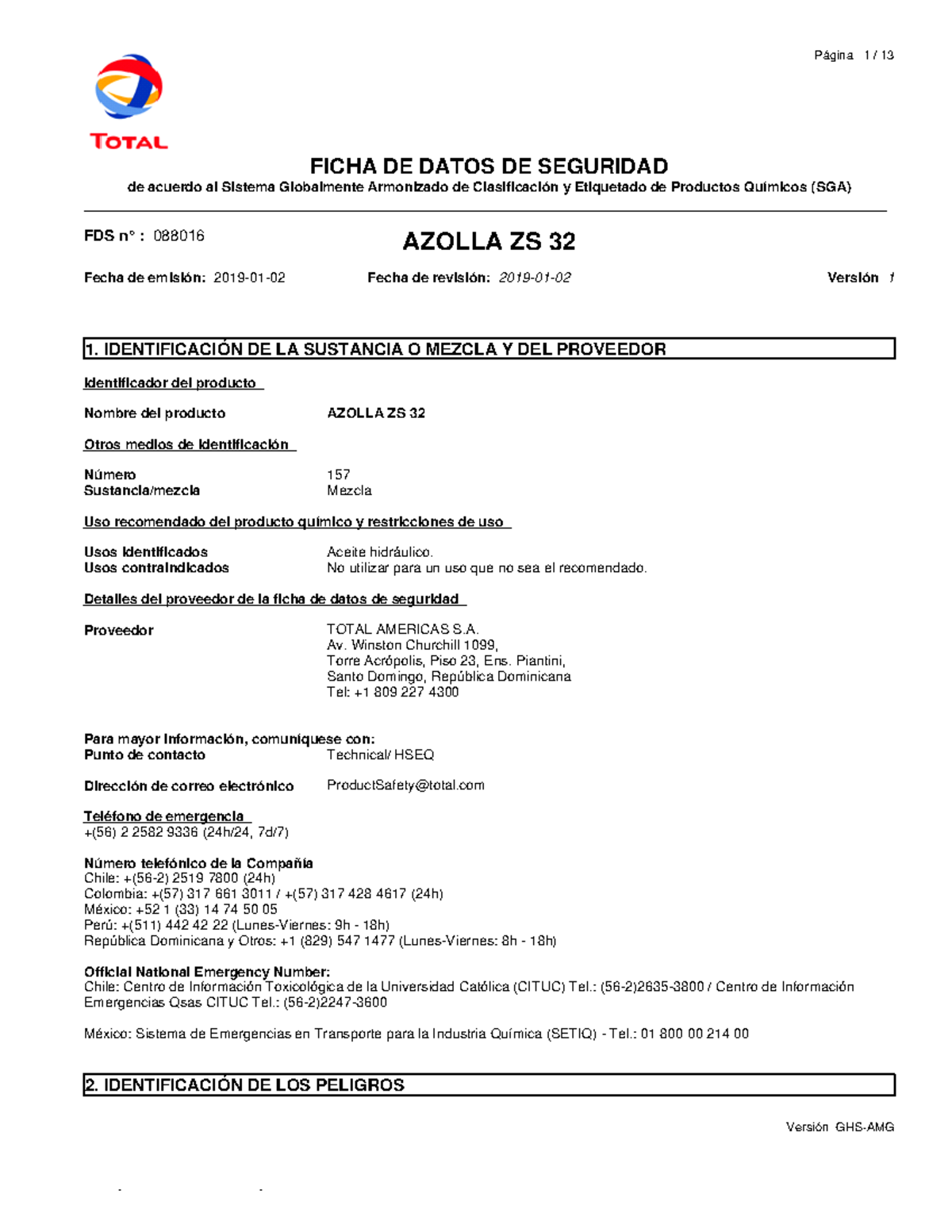 Azolla ZS 32 - MSDS Rev.2019 - FICHA DE DATOS DE SEGURIDAD de acuerdo al Sistema Globalmente ...